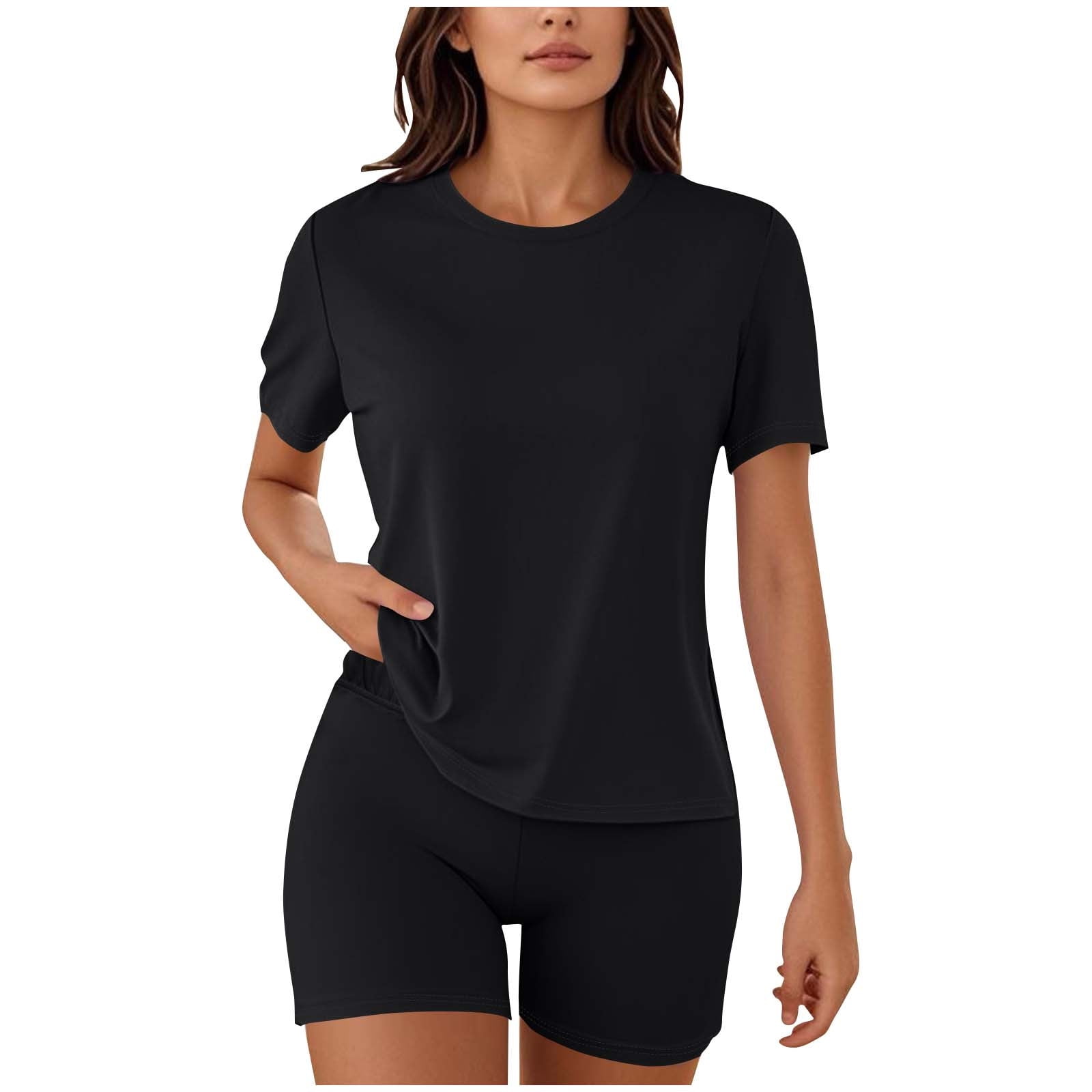bnaln Women's 2 Piece Lounge Sets Summer Short Sleeve Workout T Shirts ...