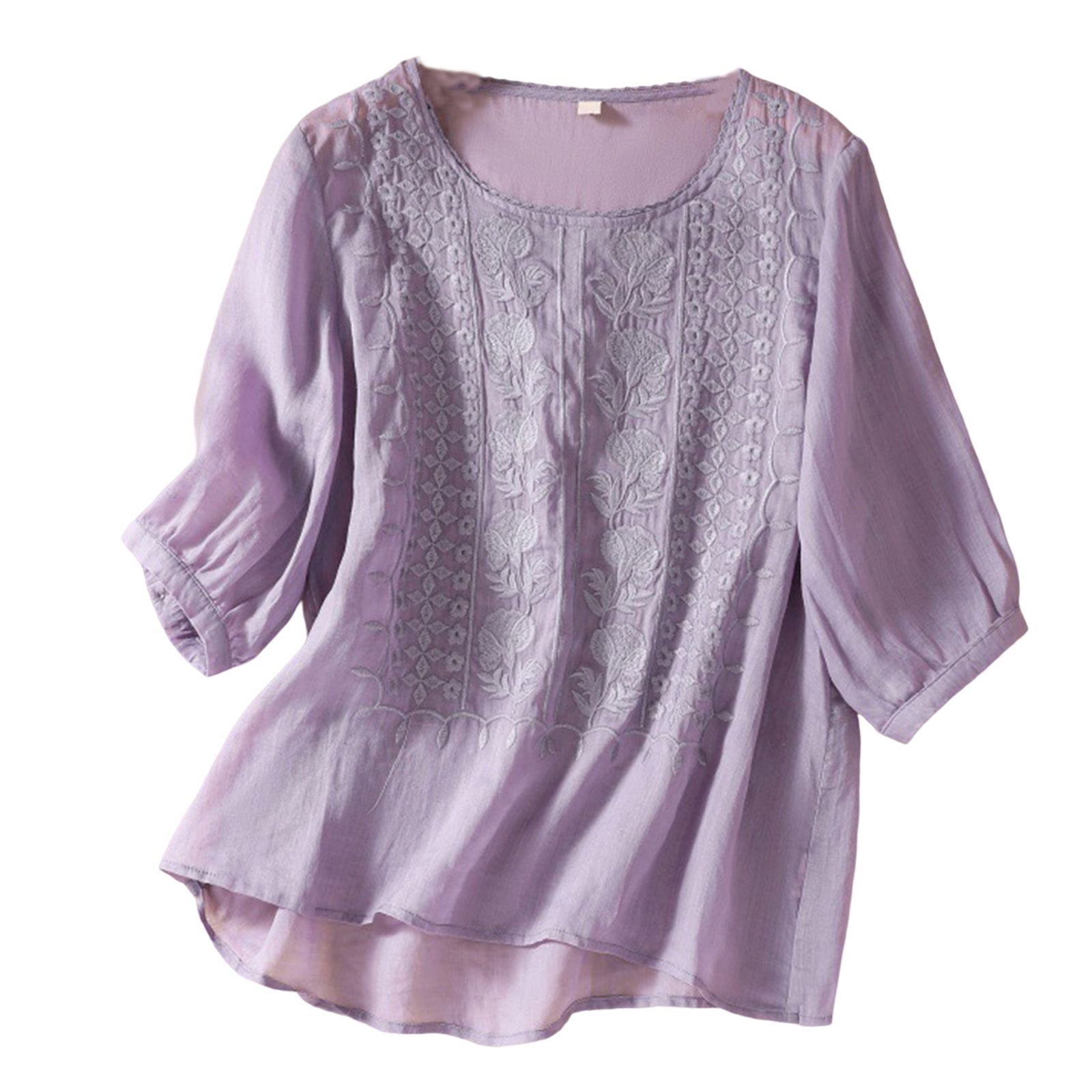 bnaln Women's Tops Summer Flowy Cotton Linen Shirt Plus Size 3/4 Sleeve ...