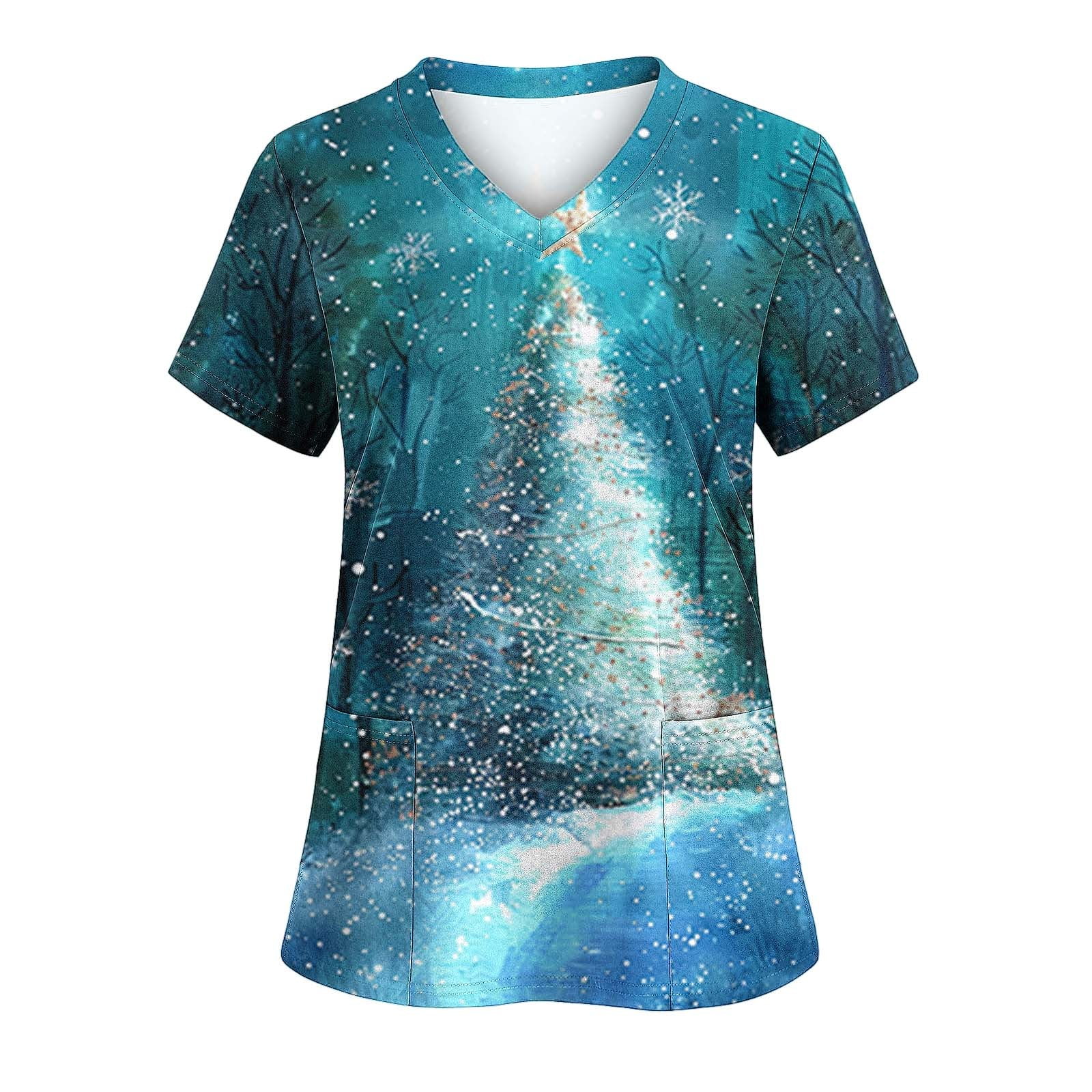 bnaln Womens Christmas Tops Working Uniform Blouses Funny Xmas Tree ...