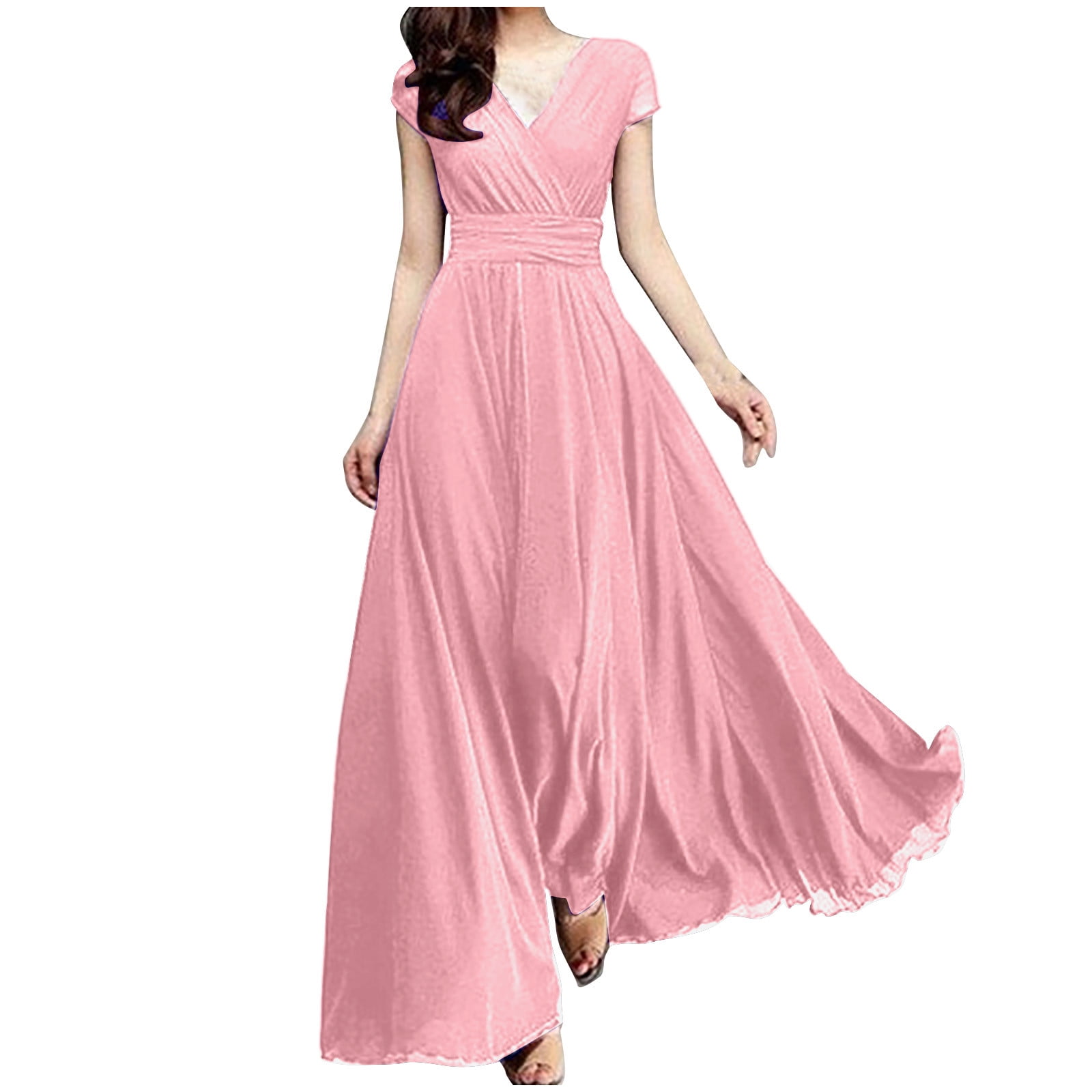 bnaln Womens Dresses Plus Size Chiffon Cocktail Dress V Neck Smocked ...