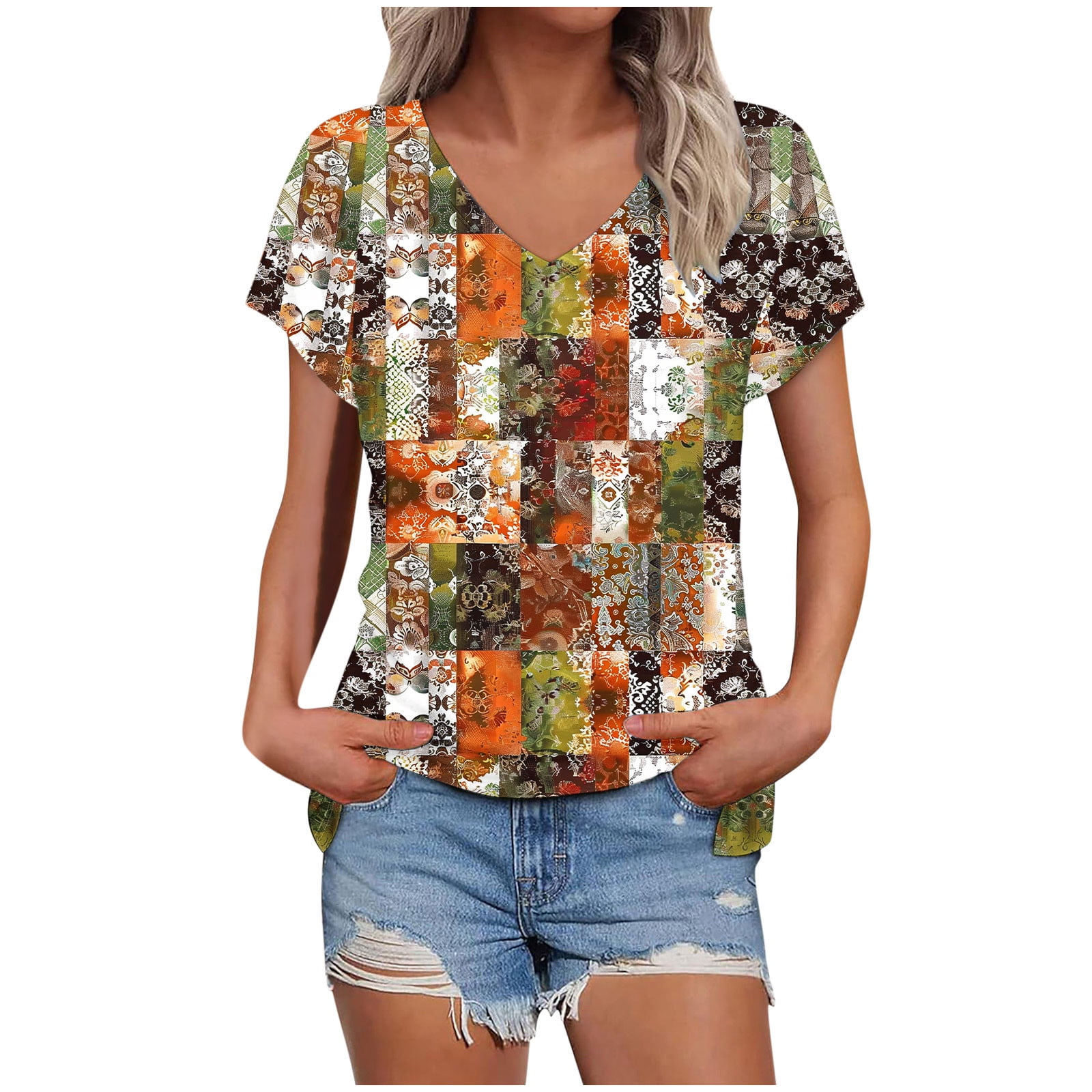 bnaln Womens Summer Tops Trendy Short Sleeve Tshirts Floral Boho Shirts ...