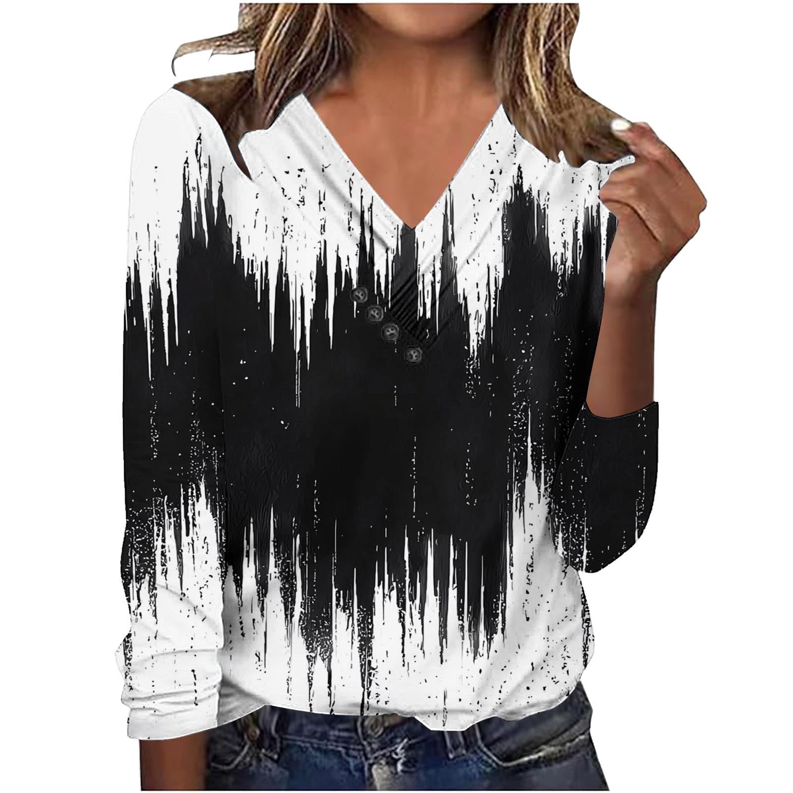 bnaln Womens Tops V Neck Long Sleeve Jumpers Trendy Boho Floral Print ...