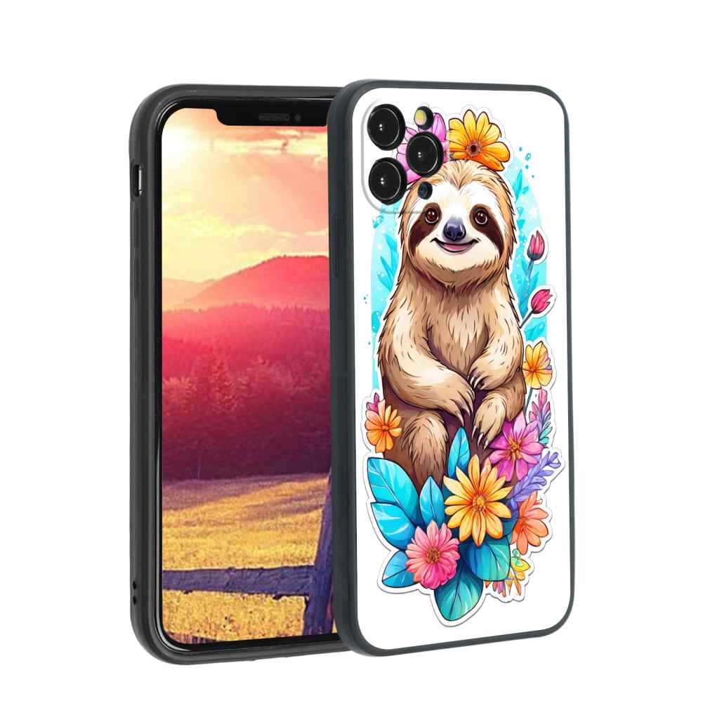 boho-Hoffmann-s-Two-toed-Sloth-with-flowers phone case for iPhone 11 ...