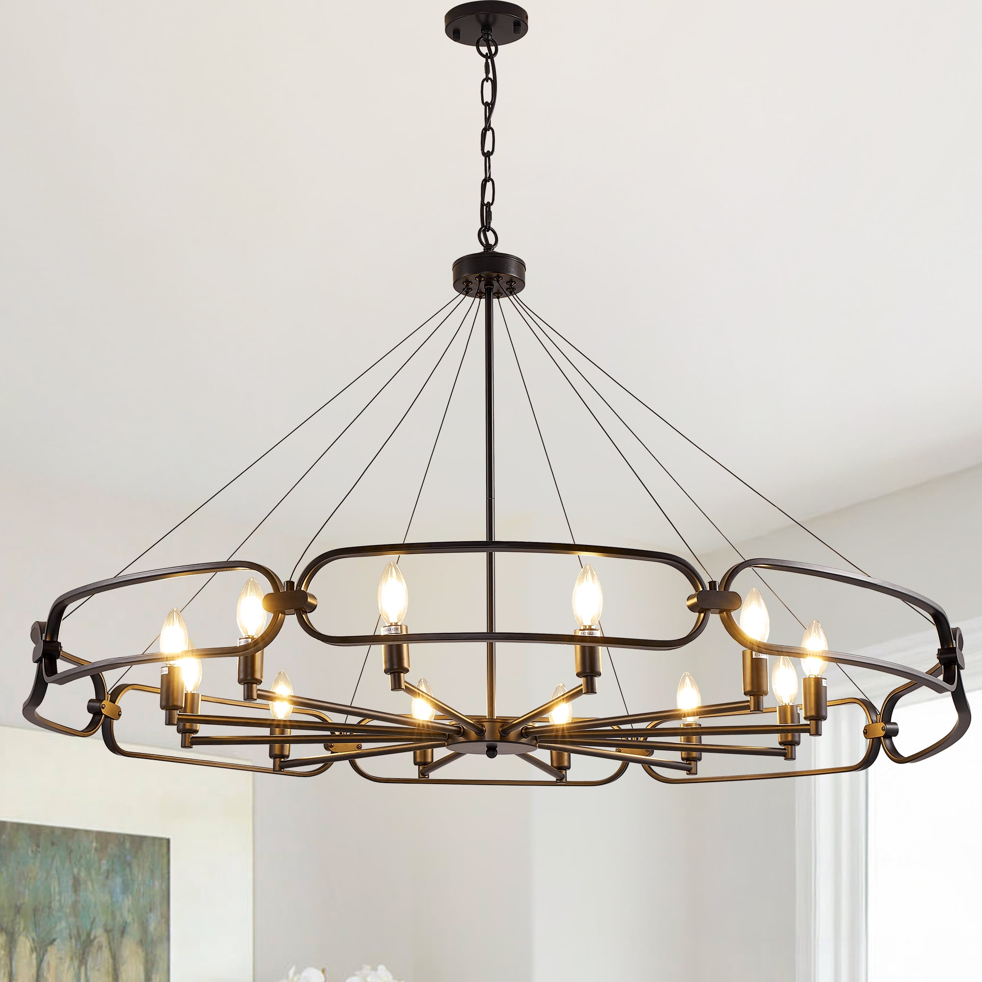 bokifol 12-Light Snap Circle Chandelier 52.8" Industrial Style Kitchen Island Light Fixture ...