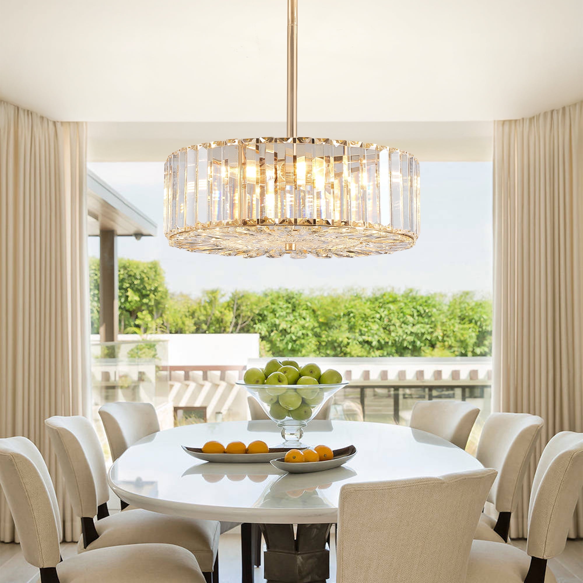 bokifol 4-Light Gold K9 Crystal Chandelier Adjustable Extension Rods for Ceiling,E12 Bulb Base ...