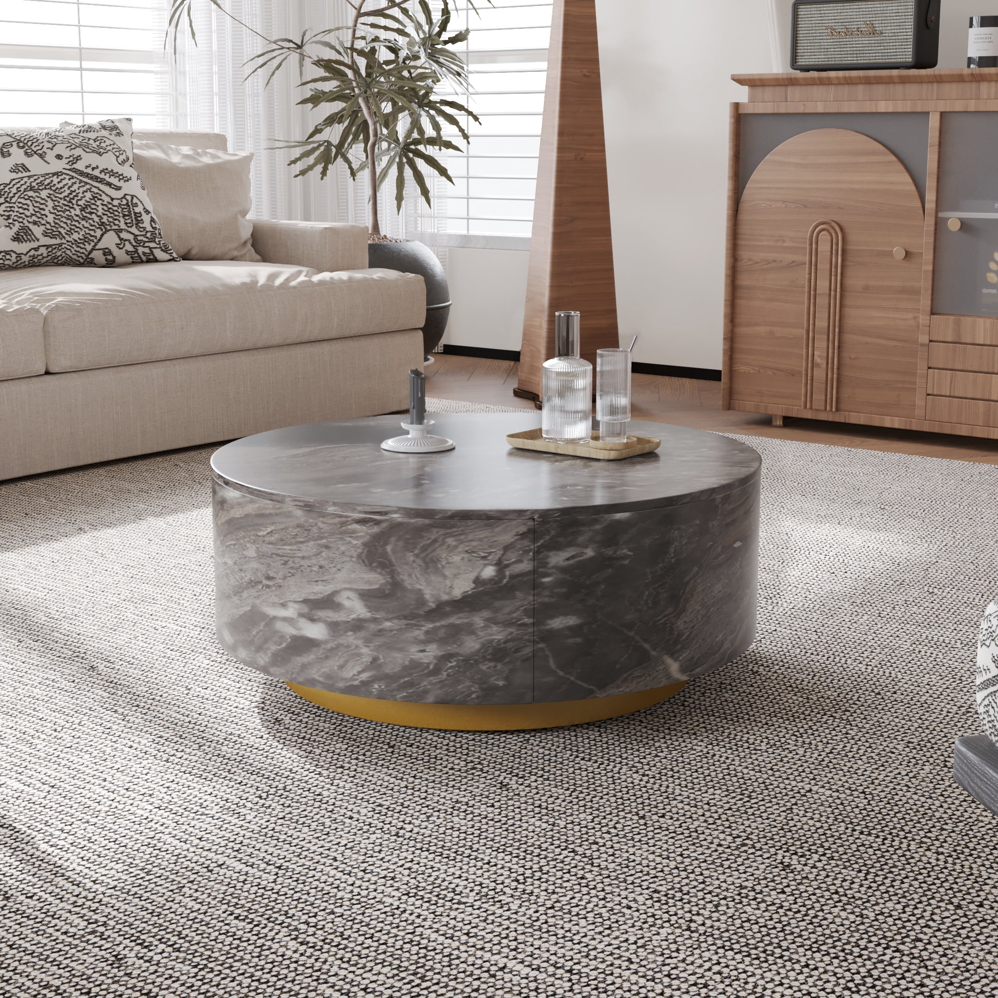 bokifol Coffee Table for Living Room,Round Coffee Table with Storage ...