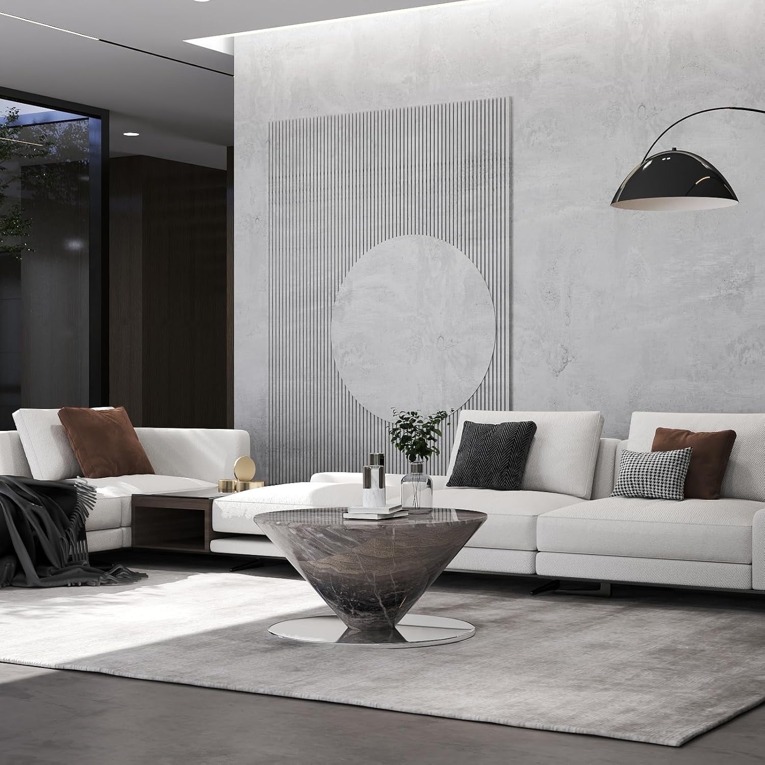 bokifol Faux Marble Round Coffee Table with Storage & Temper Glass ...