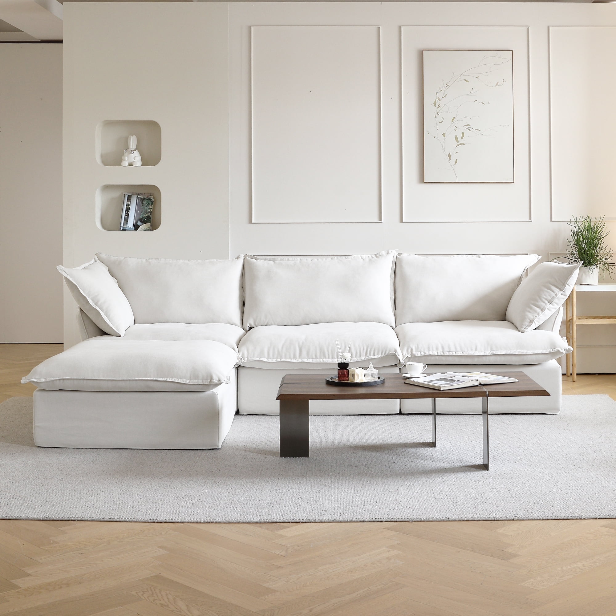 bokifol Sectional Sofa L Shaped Cloud Couch with Ottoman,3 Seats with ...