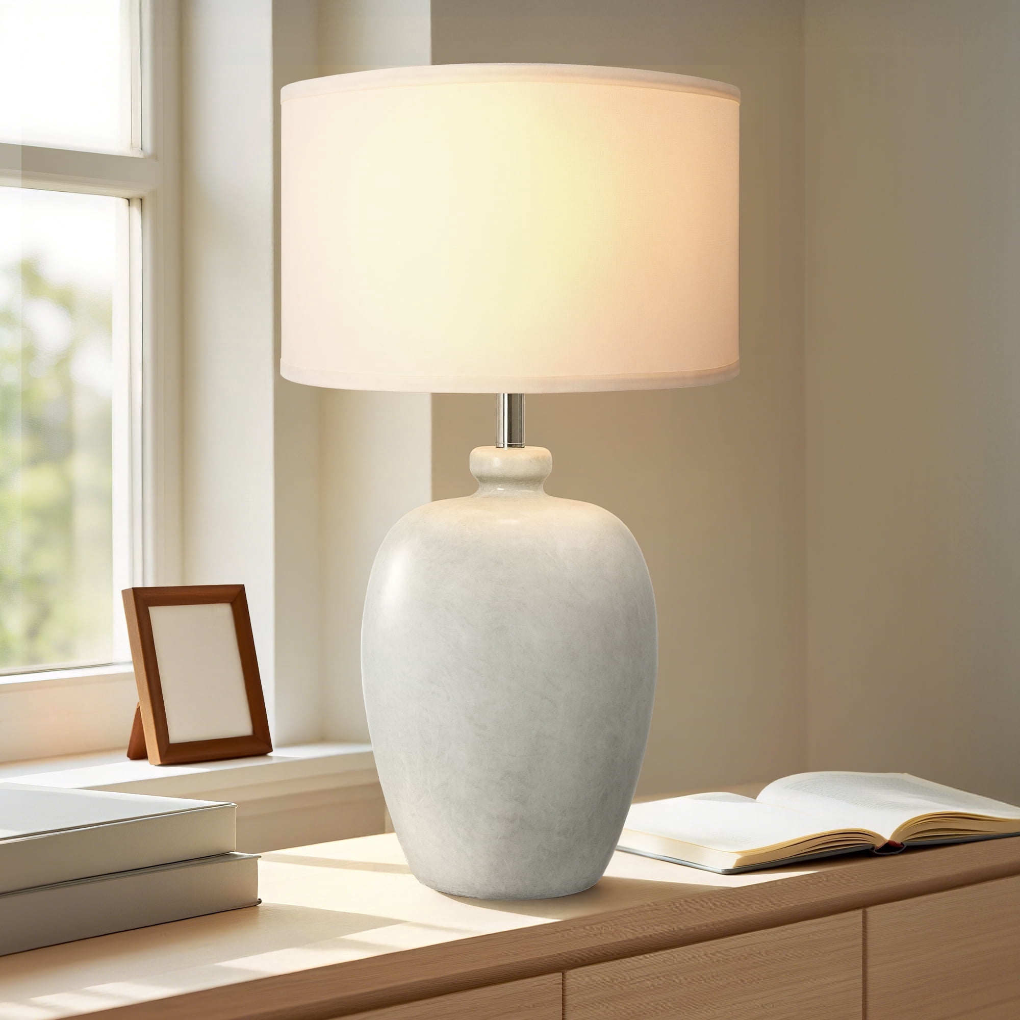 bokifol Table Lamp 27" Rustic Country Cottage Style,Fabric Linen Shade ...