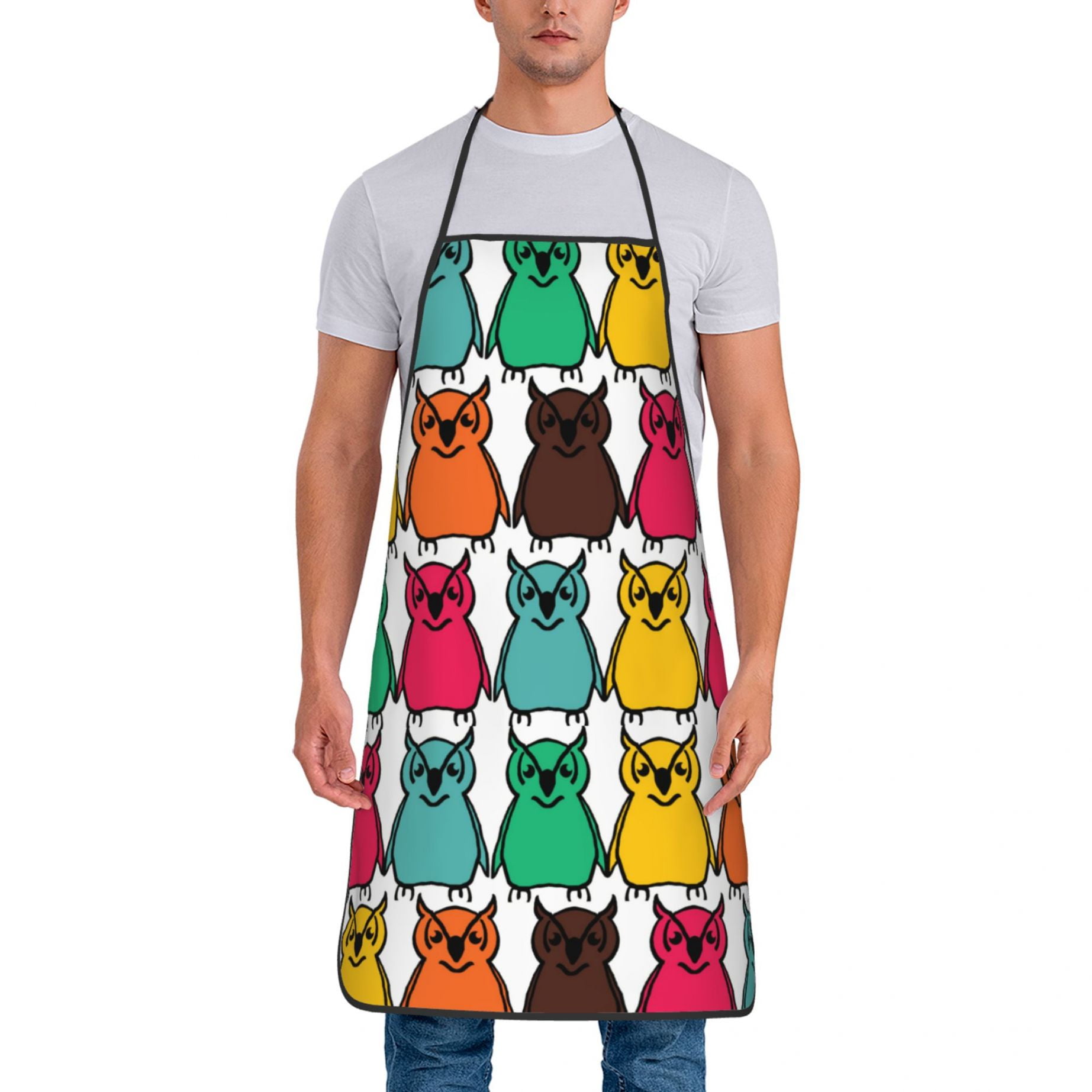 bold colored owl background Aprons for Women Men Waterproof Apron ...