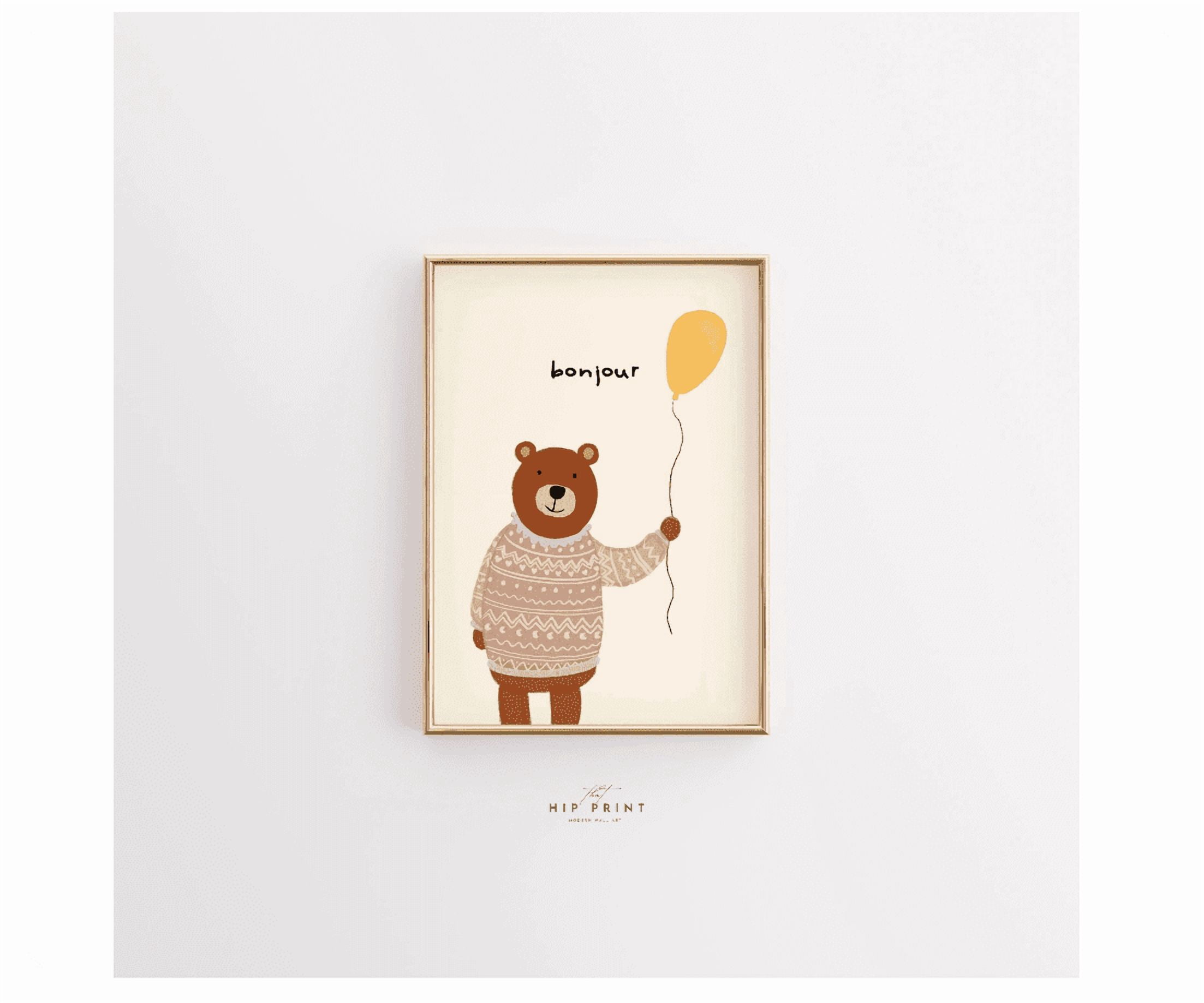 bonjour Bear Nursery Wall Art Quirky Animal Poster For Kids Room Decor ...