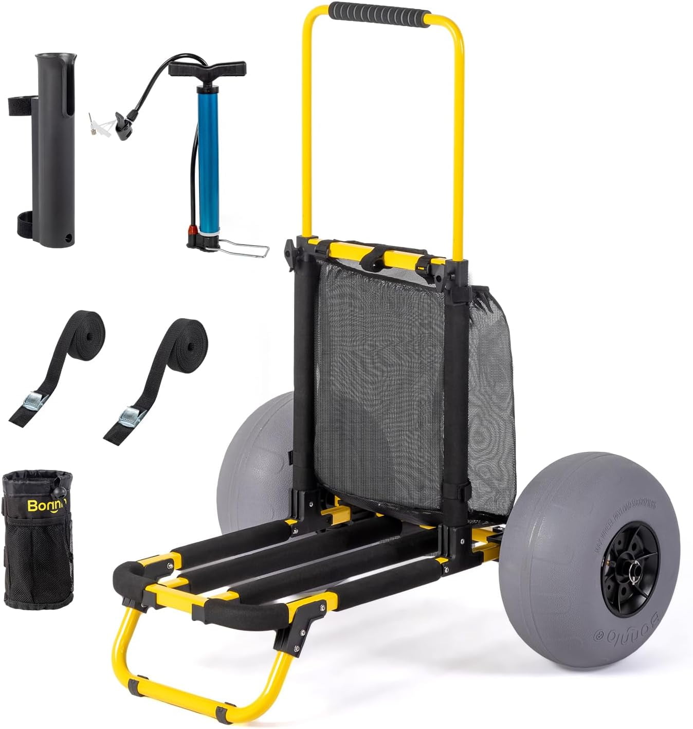 "Bonnlo Folding Beach Cart, 12"" Balloon Wheels, 18.5""x15"" Deck, Rod ...