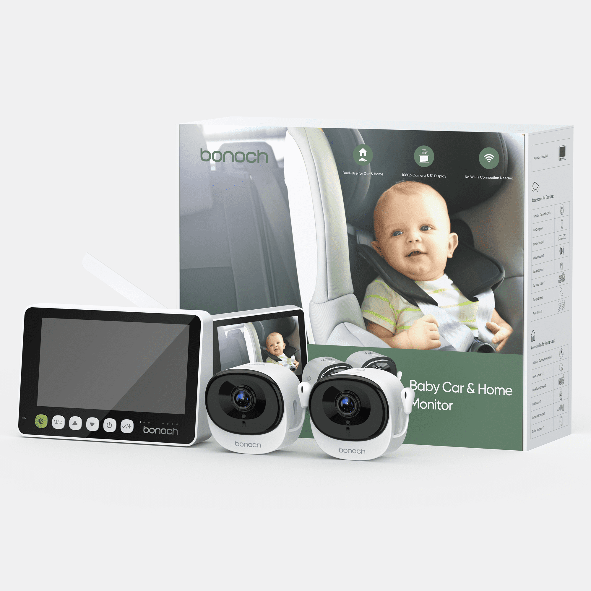 bonoch 2-in-1 Car Home Dual-Use Baby Monitor, 5" 1080P Wireless Car ...