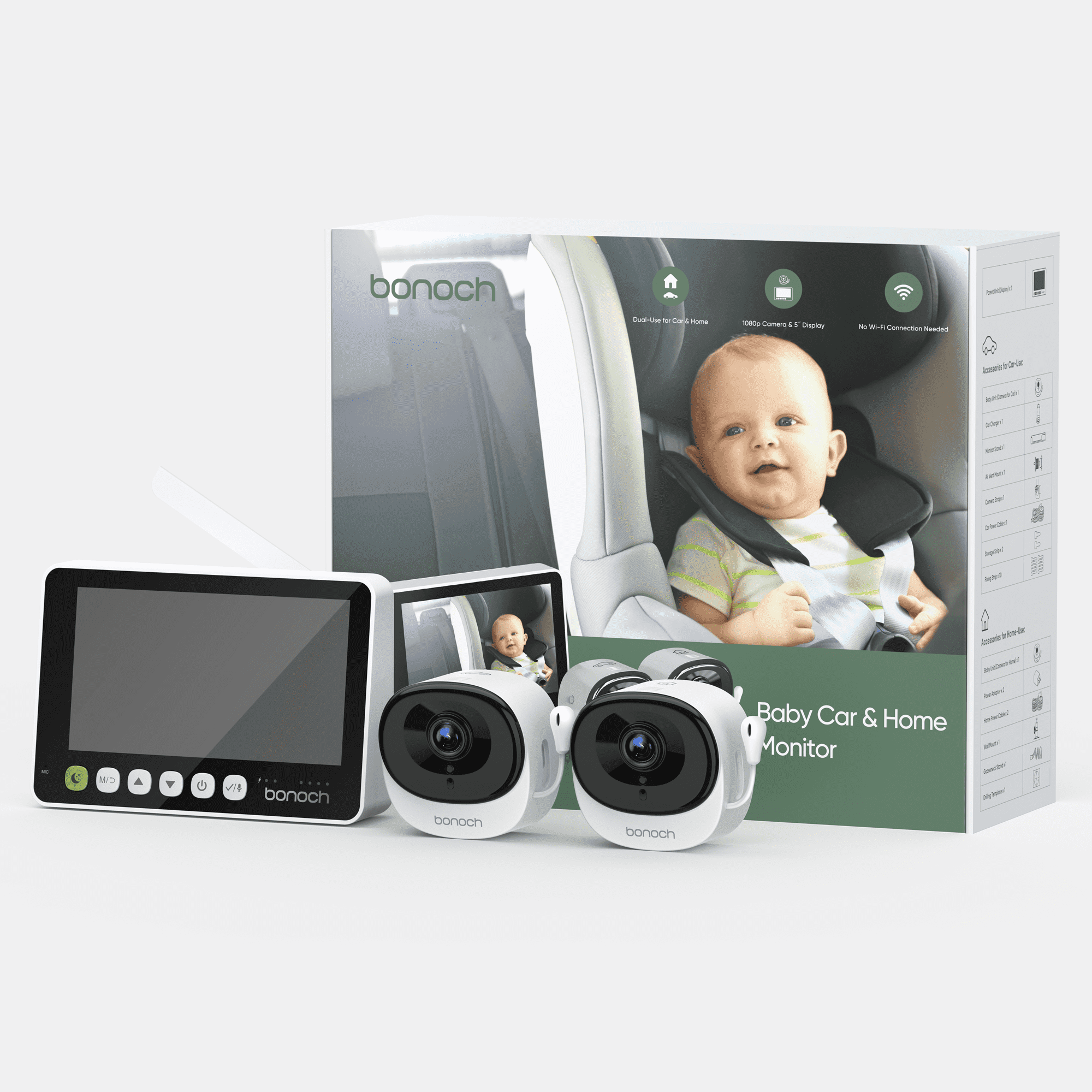 BONOCH 2-in-1 Baby Monitor, 5" 1080P Wireless Cameras, Dual-Use, Night ...