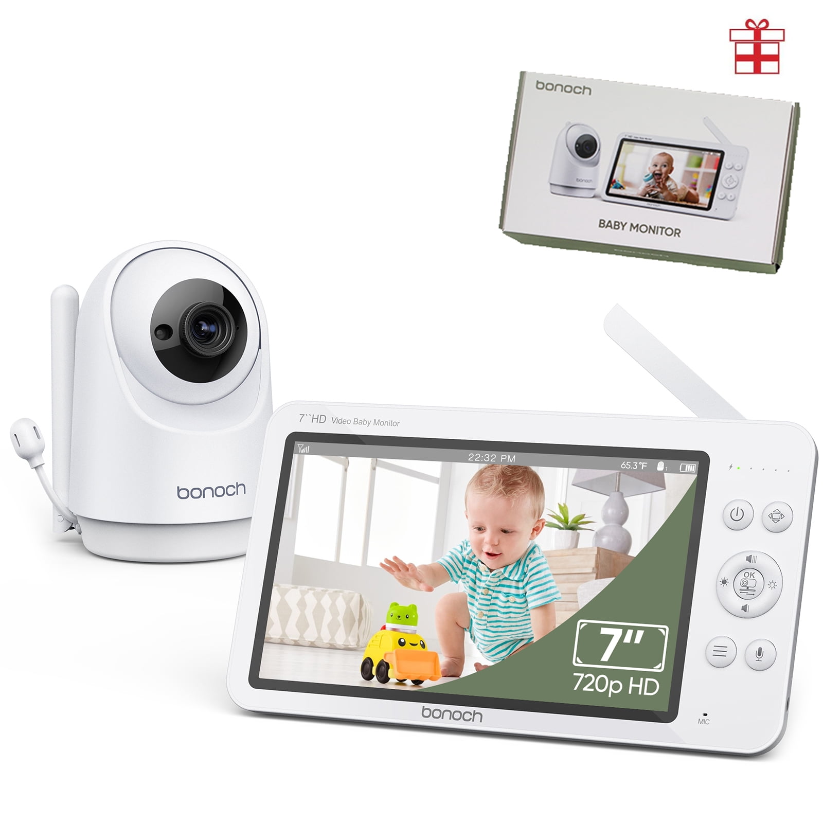 "Bonoch MegaView 7"" Baby Monitor, 720P Video Camera, Audio, No Wi-Fi ...