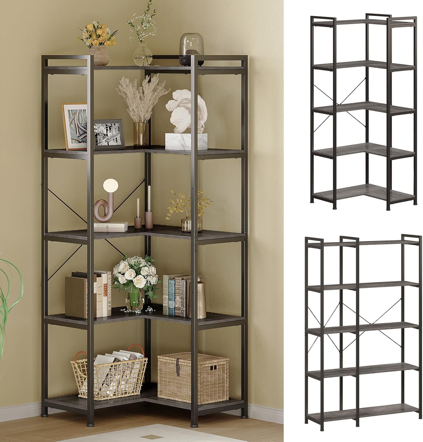 **bookshelf 5 tier deformable corner bookcase free standing modern ...
