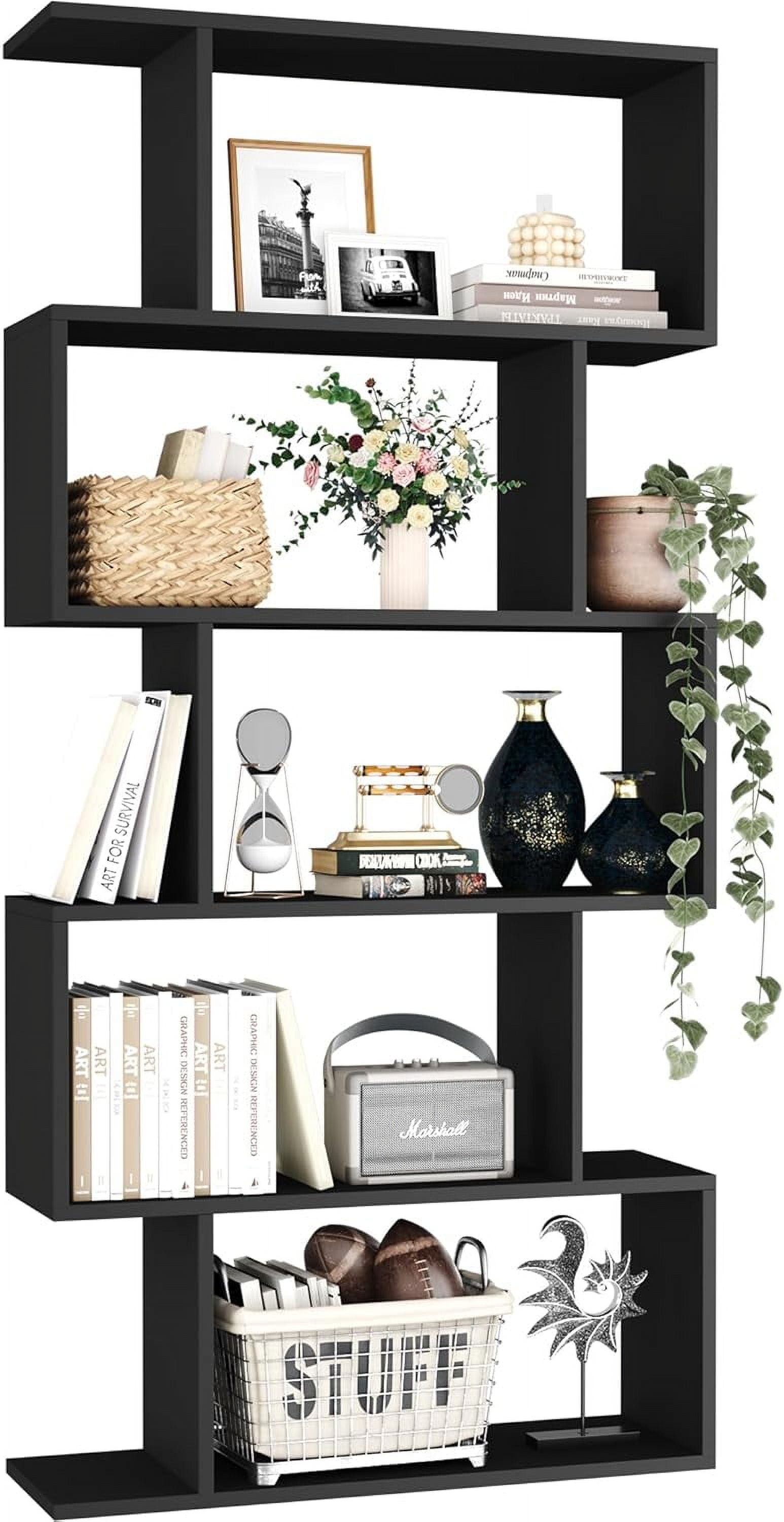 Bookshelf 5-Tier, Geometric Bookcase S Shaped Book Shelves for Bedroom ...