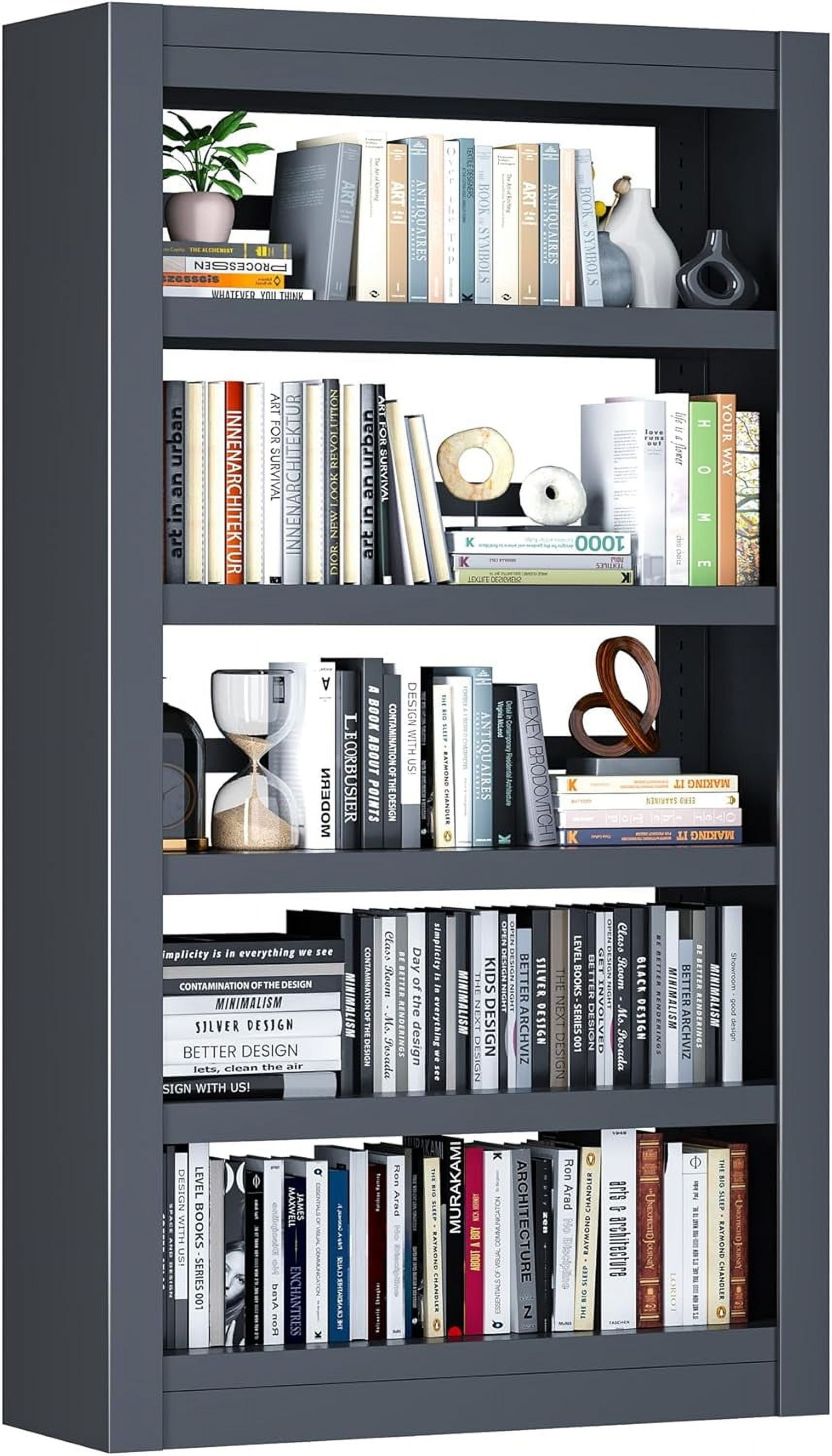 Bookshelf,6 Tier Bookcase with Adjustable Shelves,Metal Bookshelf with ...