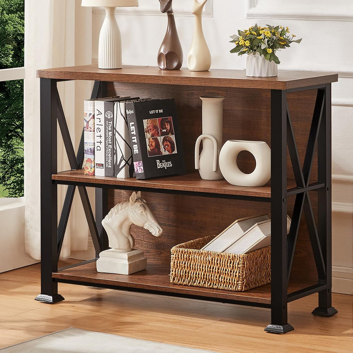 **bookshelf,small industrial bookshelf with engineered wood shelves,3 ...