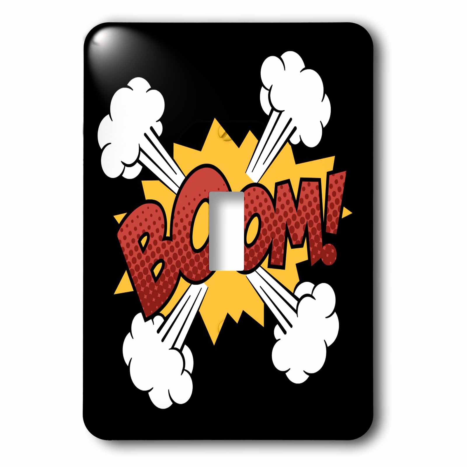 boom red lettering with smoke on yellow and black background single ...