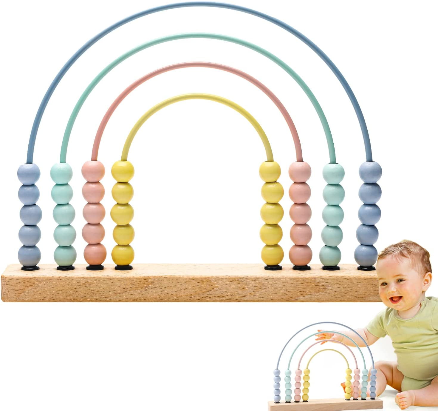 bopoobo Wooden Rainbow Abacus for Toddlers,Teaches Early Math Skills and Counting,Wooden ...