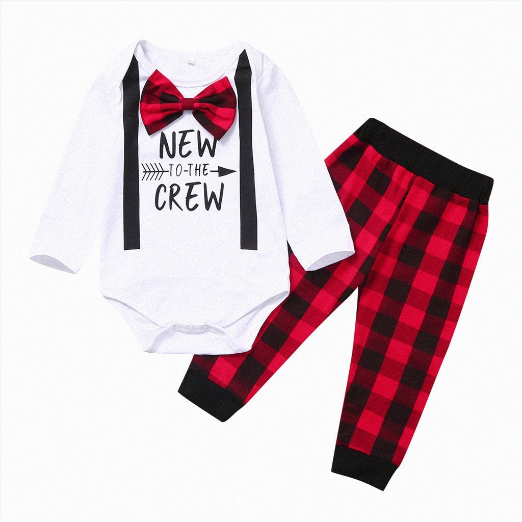 born Infant Baby Boy Pants Outfit Gentlemen Bow Letter Long Sleeve Tops ...