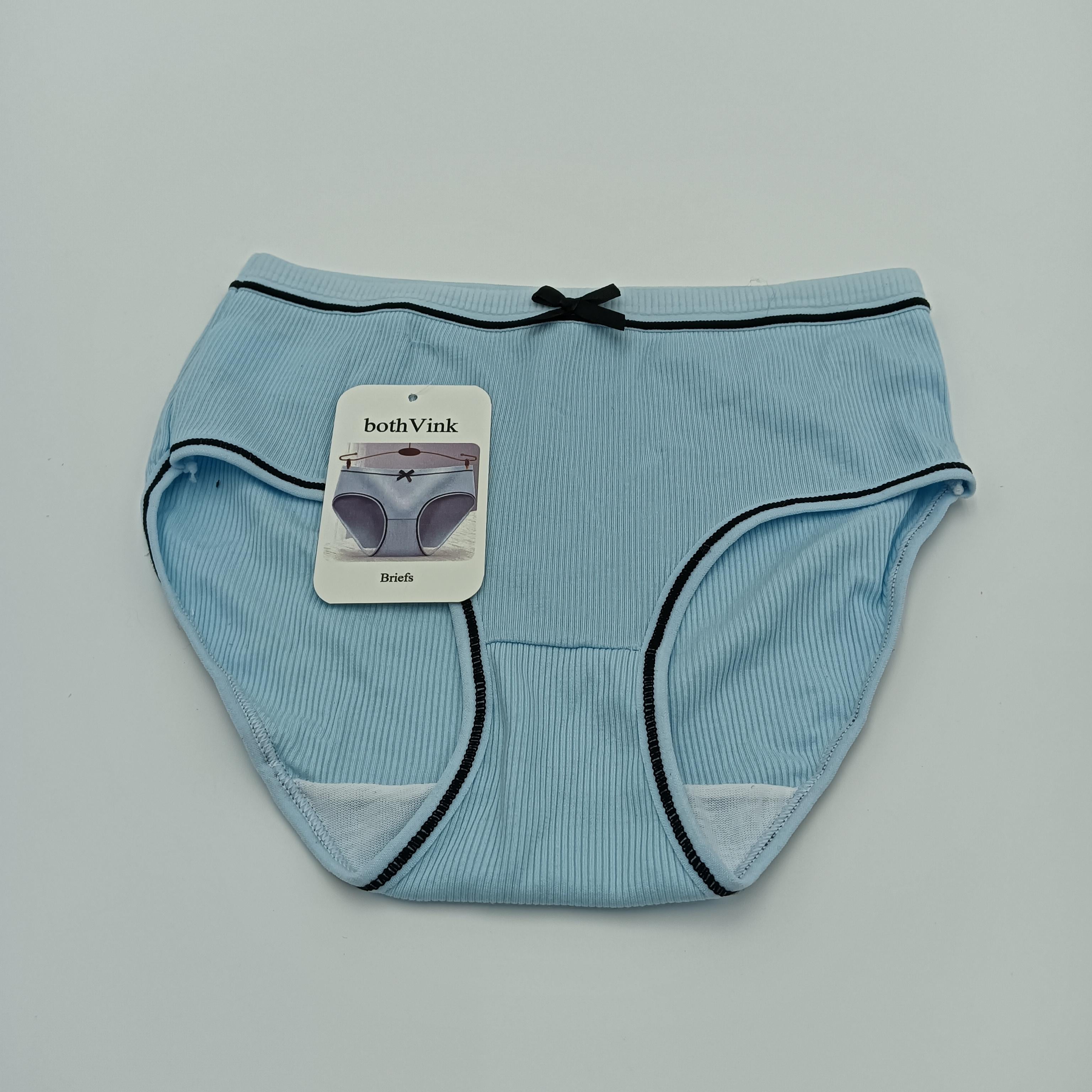 bothVink Briefs Women's Ribbed Cotton Briefs, Light Blue with Black ...
