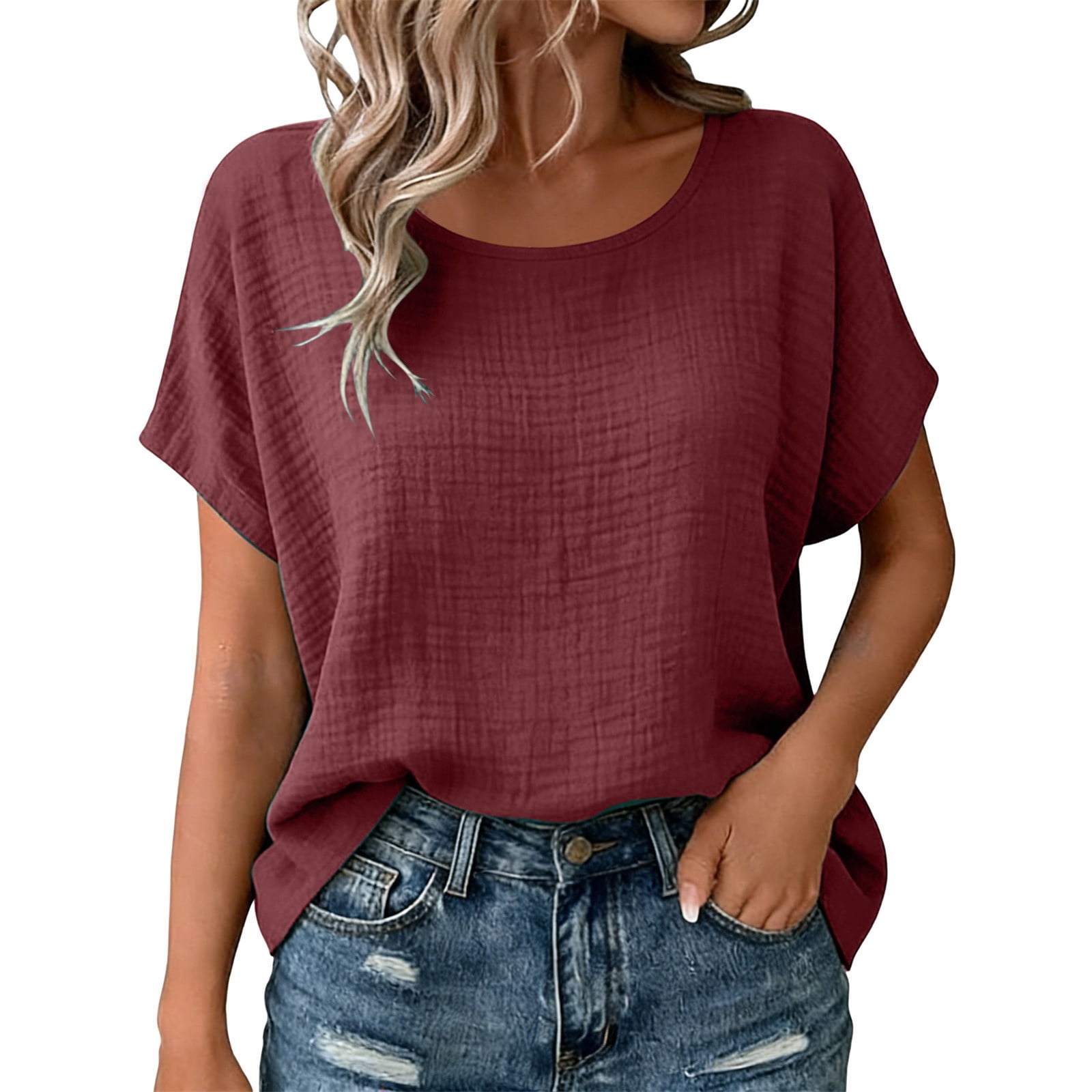 bovemsi Womens Workout Tops 3/4 Sleeve Round Neck Trendy Print Pleated ...