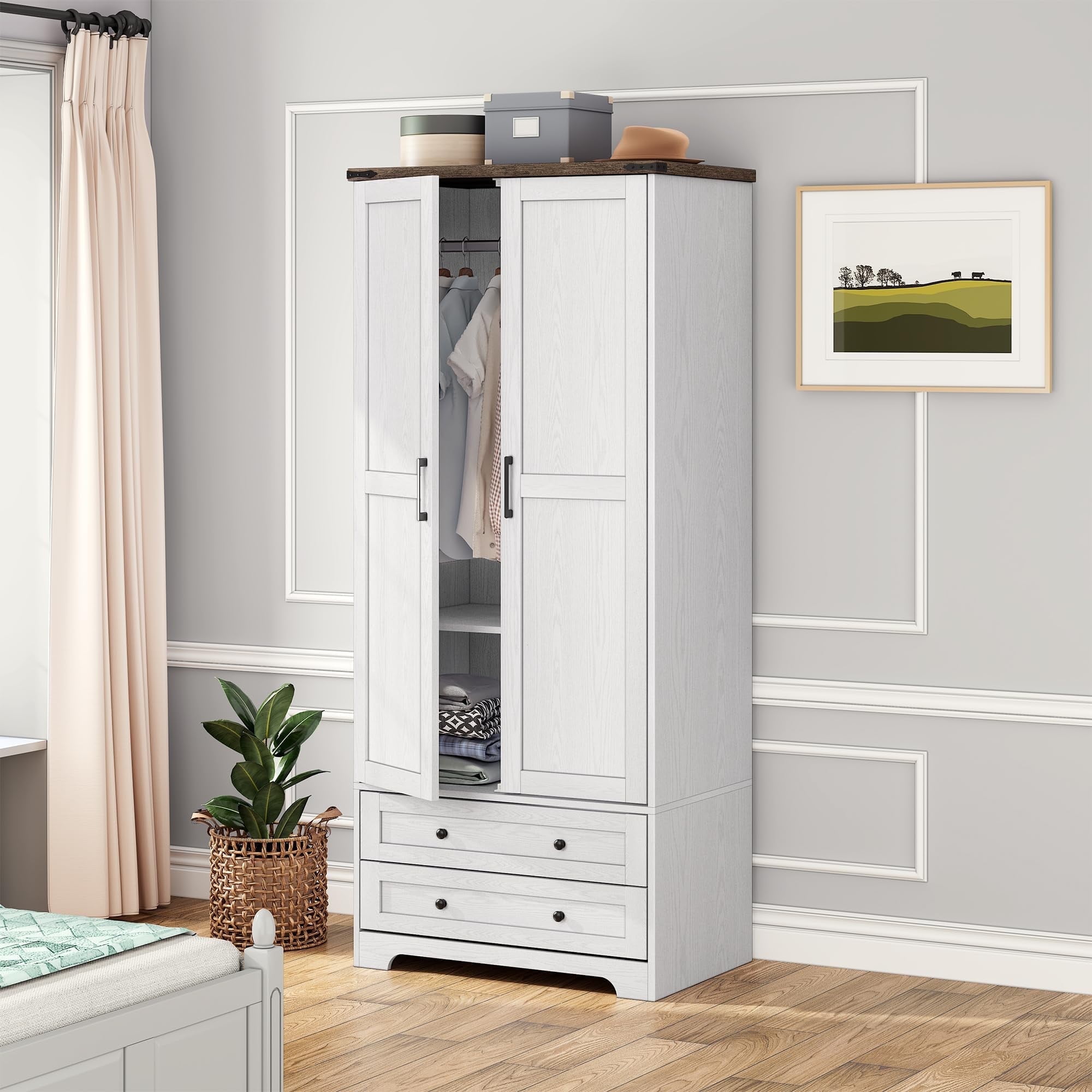 Brafabhome Farmhouse Wood Armoire Wardrobe Closet with 2 Doors, 71 ...