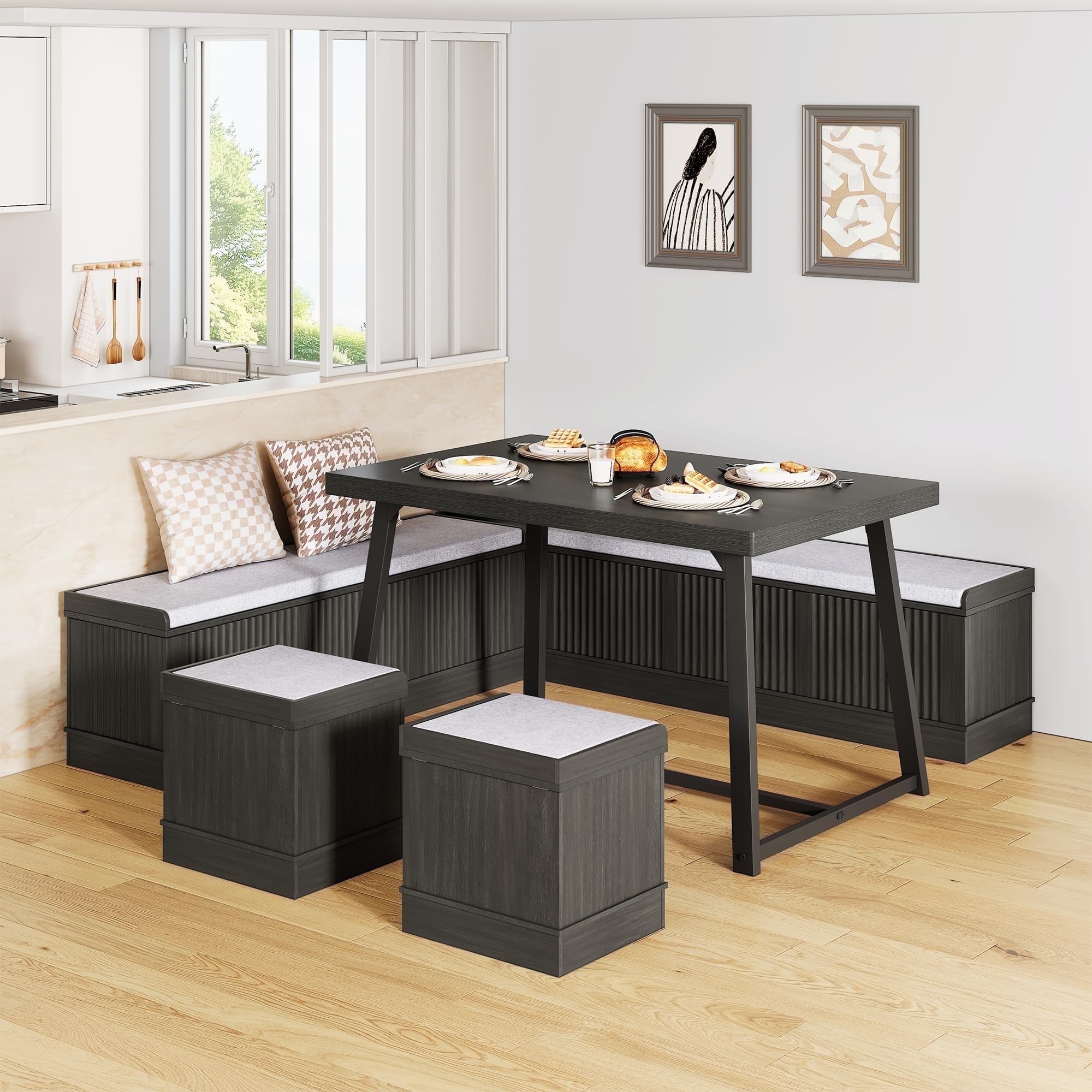 brafabhome Corner Dining Table Set with Storage Bench,47inch Breakfast ...
