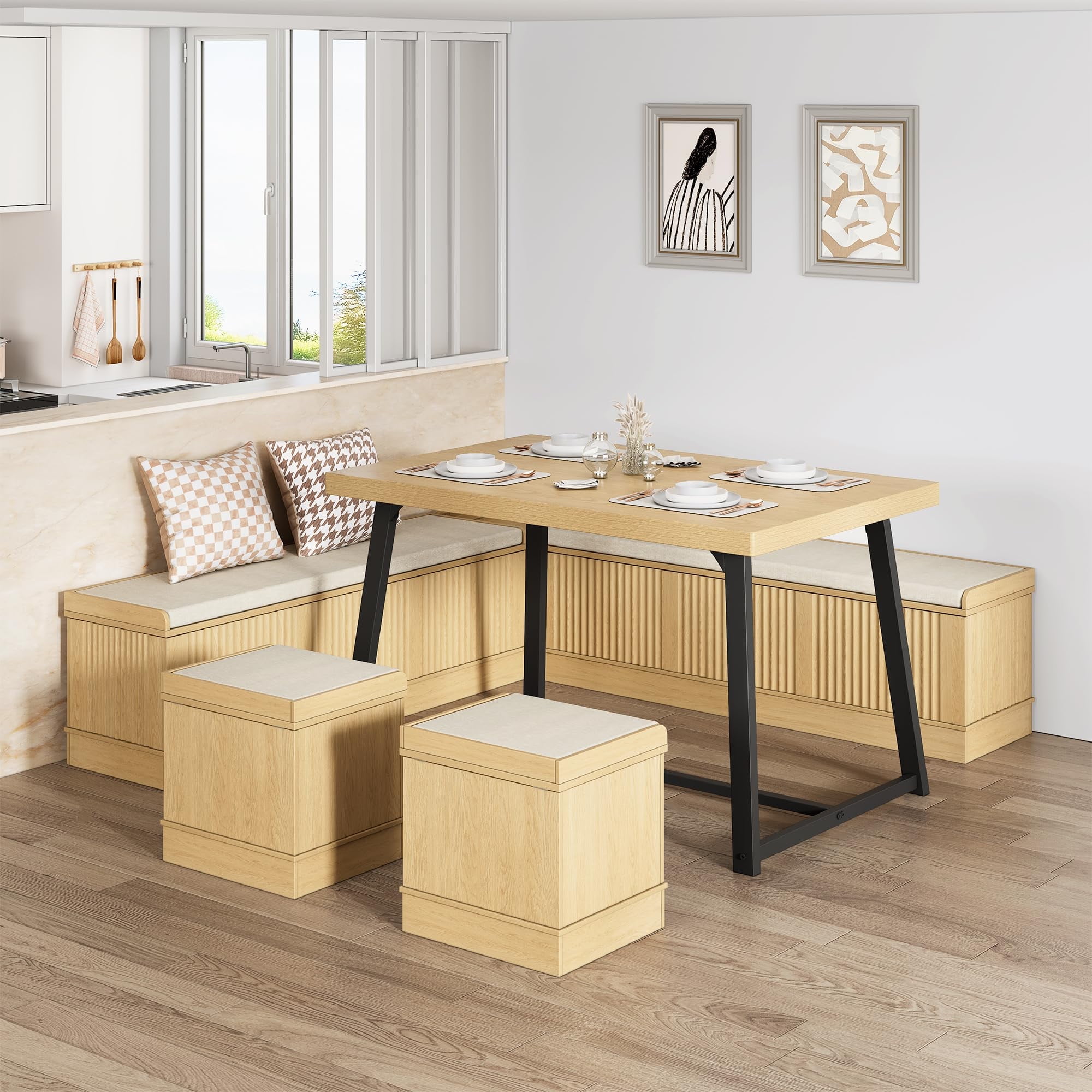 brafabhome Corner Dining Table Set with Storage Bench,47inch Breakfast ...