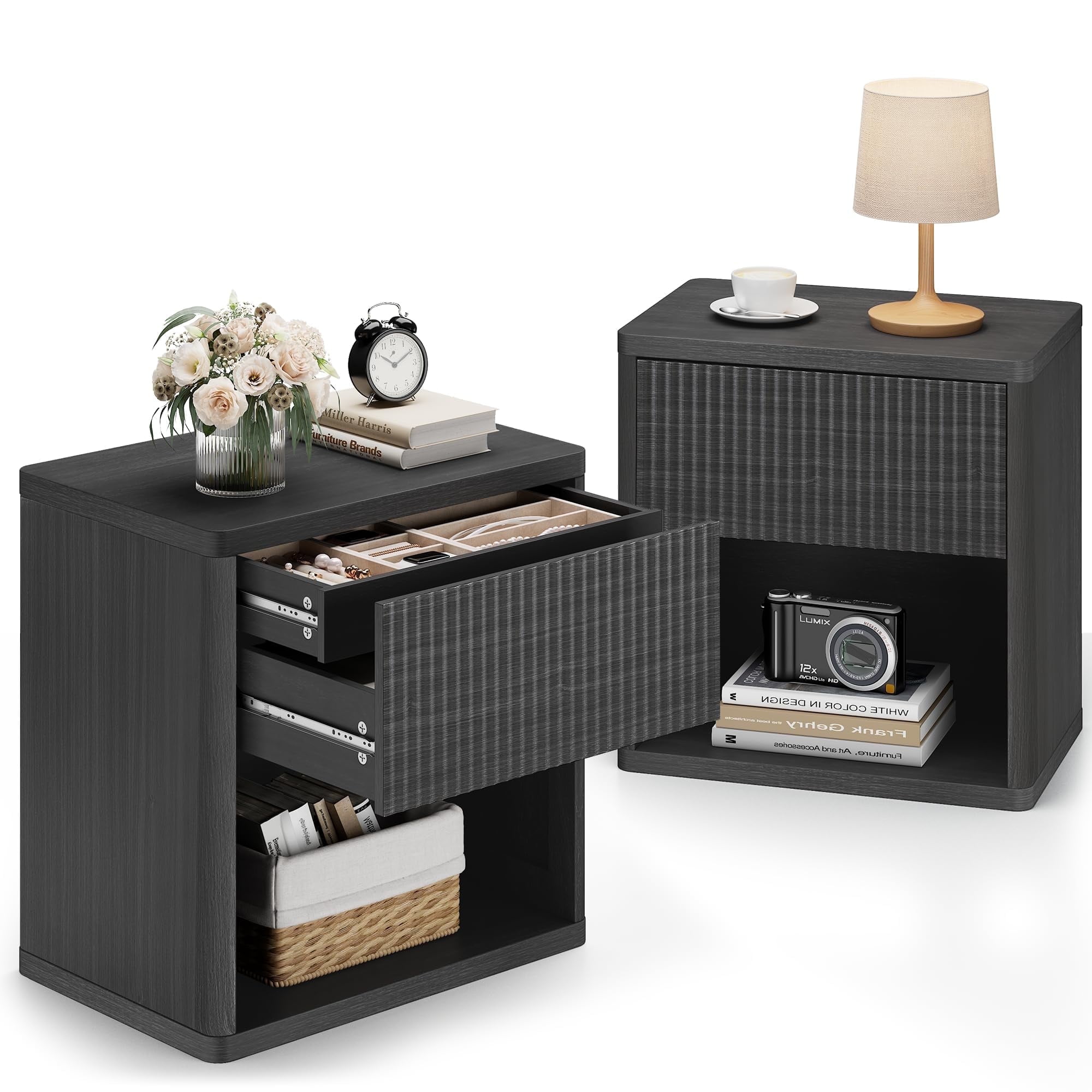 Brafabhome Modern Nightstand Set of 2 with Drawers, Mid-Century Bedside ...