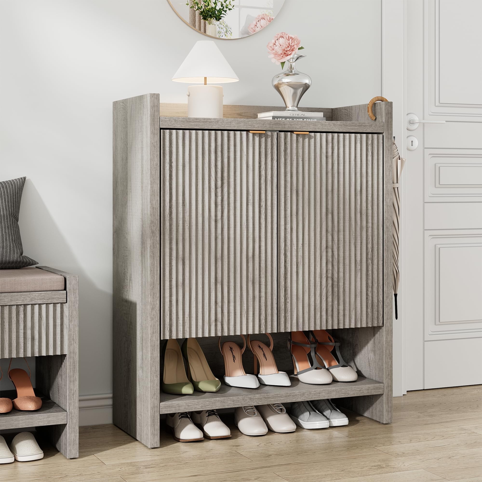 brafabhome Shoe Cabinet, Natural Rattan Shoe Organizer Cabinet, Large ...