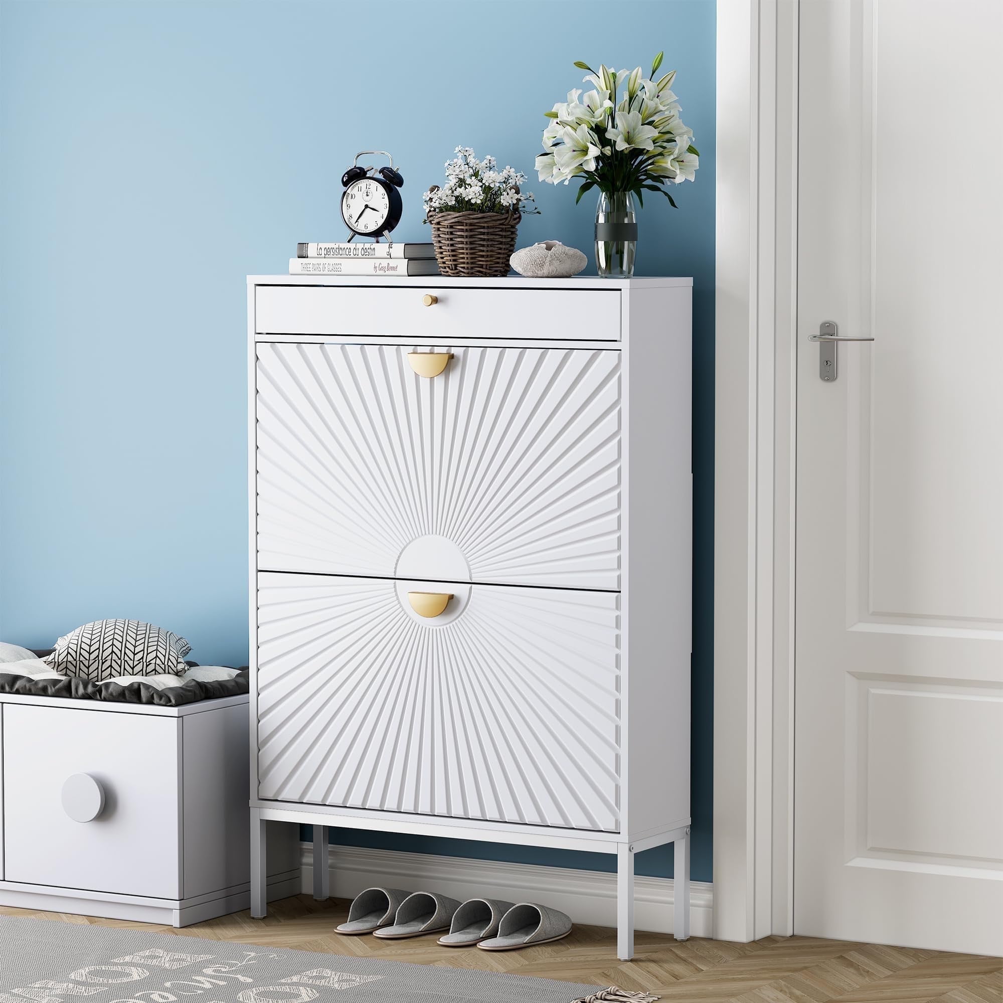 Brafabhome Freestanding White Shoe Storage Cabinets with Drawer, Slim ...