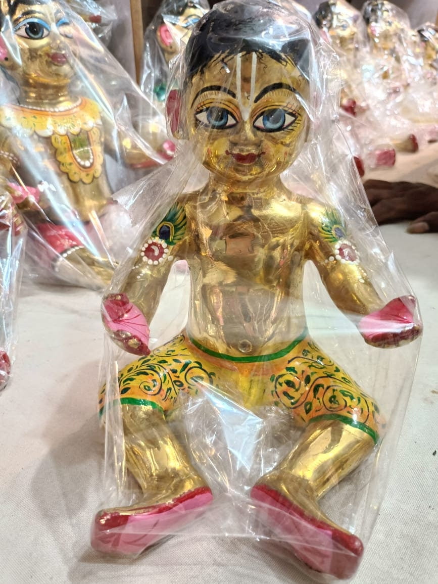 brass sitting laddu Gopal painted with acrylic colors statue ido ...