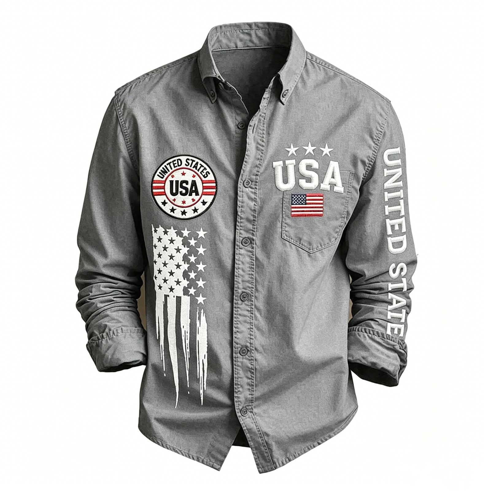 bravefron American Flag Shirts for Men Long Sleeve Button Down Dress ...
