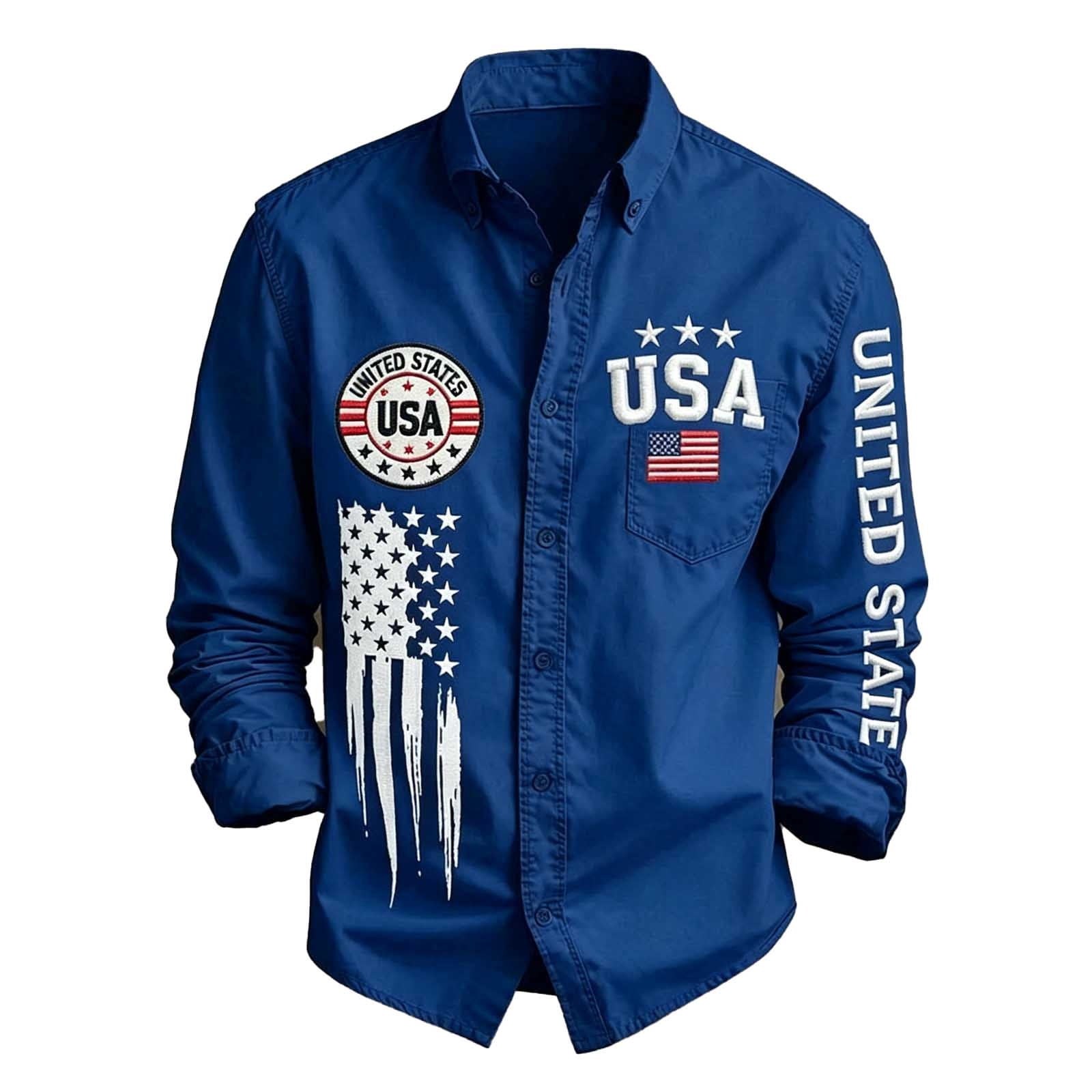 bravefron American Flag Shirts for Men Long Sleeve Button Down Dress ...