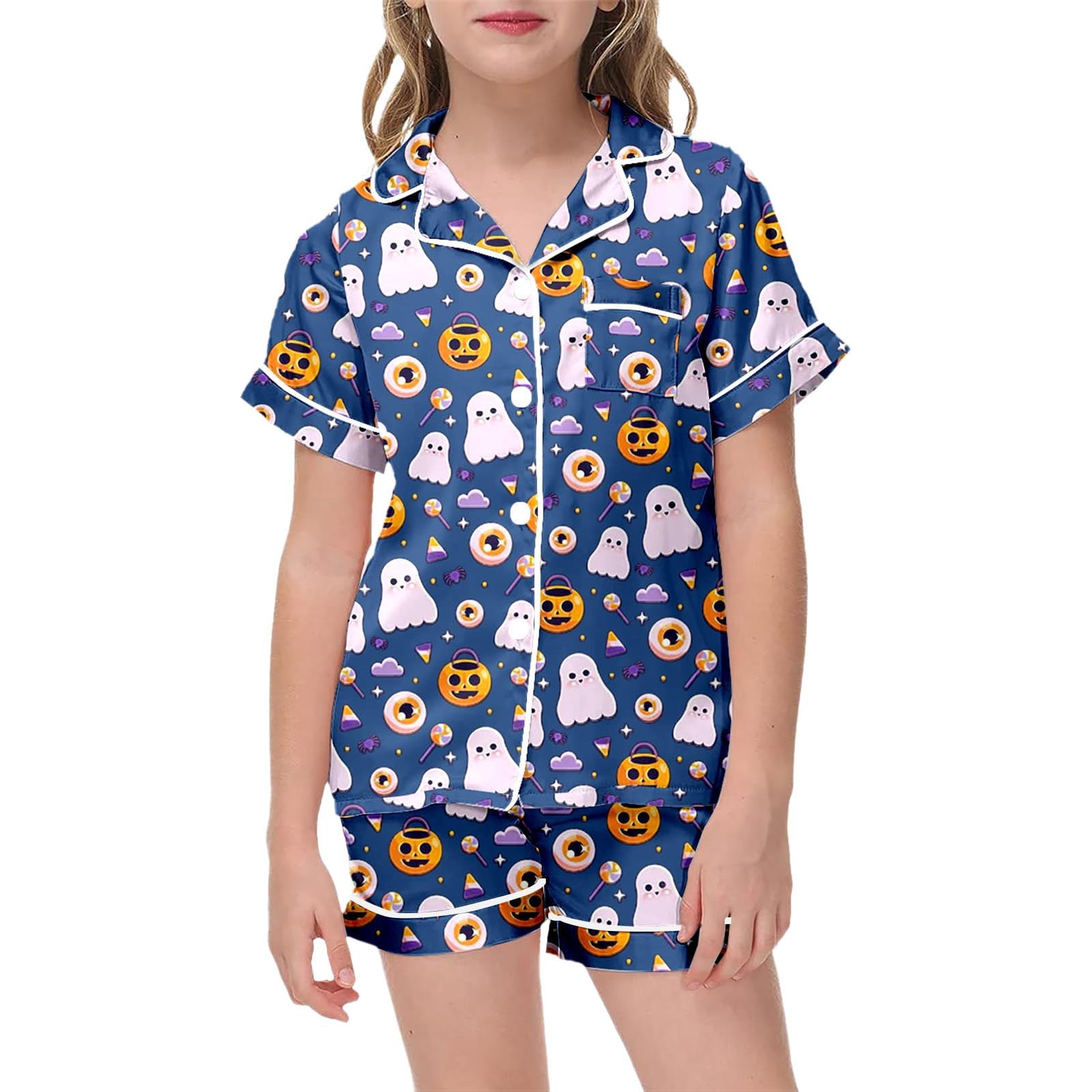bravefron Girls Halloween Outfits set 2 Piece Set Short Sleeve Pumpkin ...