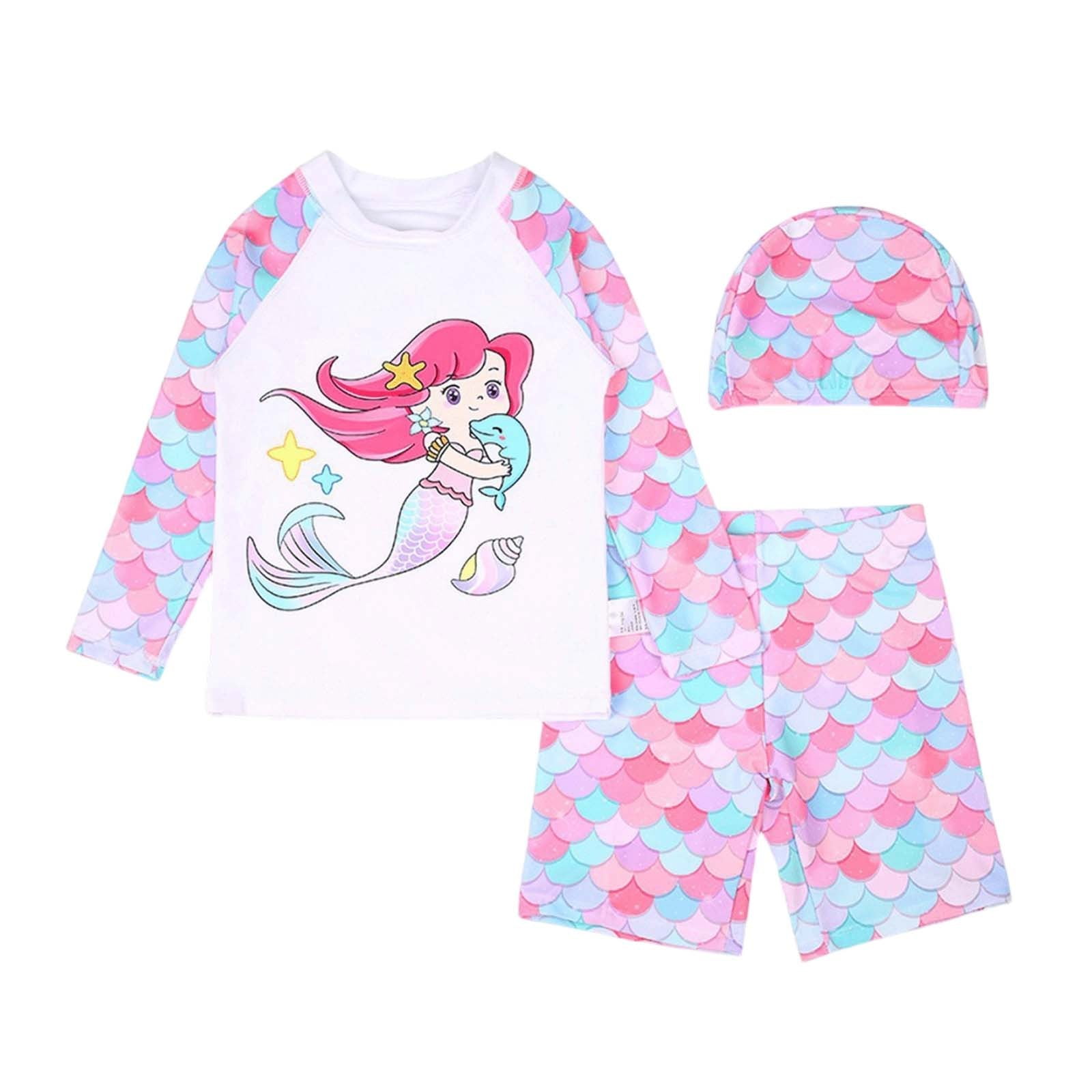bravefron Girls Long Sleeve Rash Guard and Shorts Three Piece Split ...
