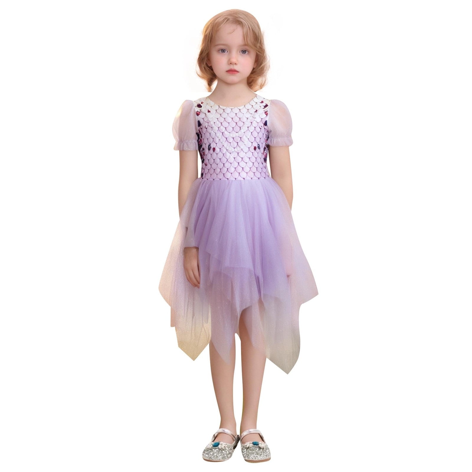 bravefron Kids Girl Dresses Cute Sparkly Sequin Puff Sleeve Tutu Dress ...