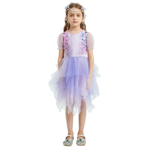 bravefron Kids Girl Dresses Cute Sparkly Sequin Puff Sleeve Tutu Dress ...