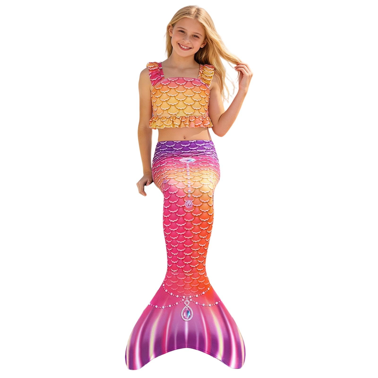 bravefron Mermaid Tail Swimsuit for Girls Cute Ruffle Tops Ruffle ...