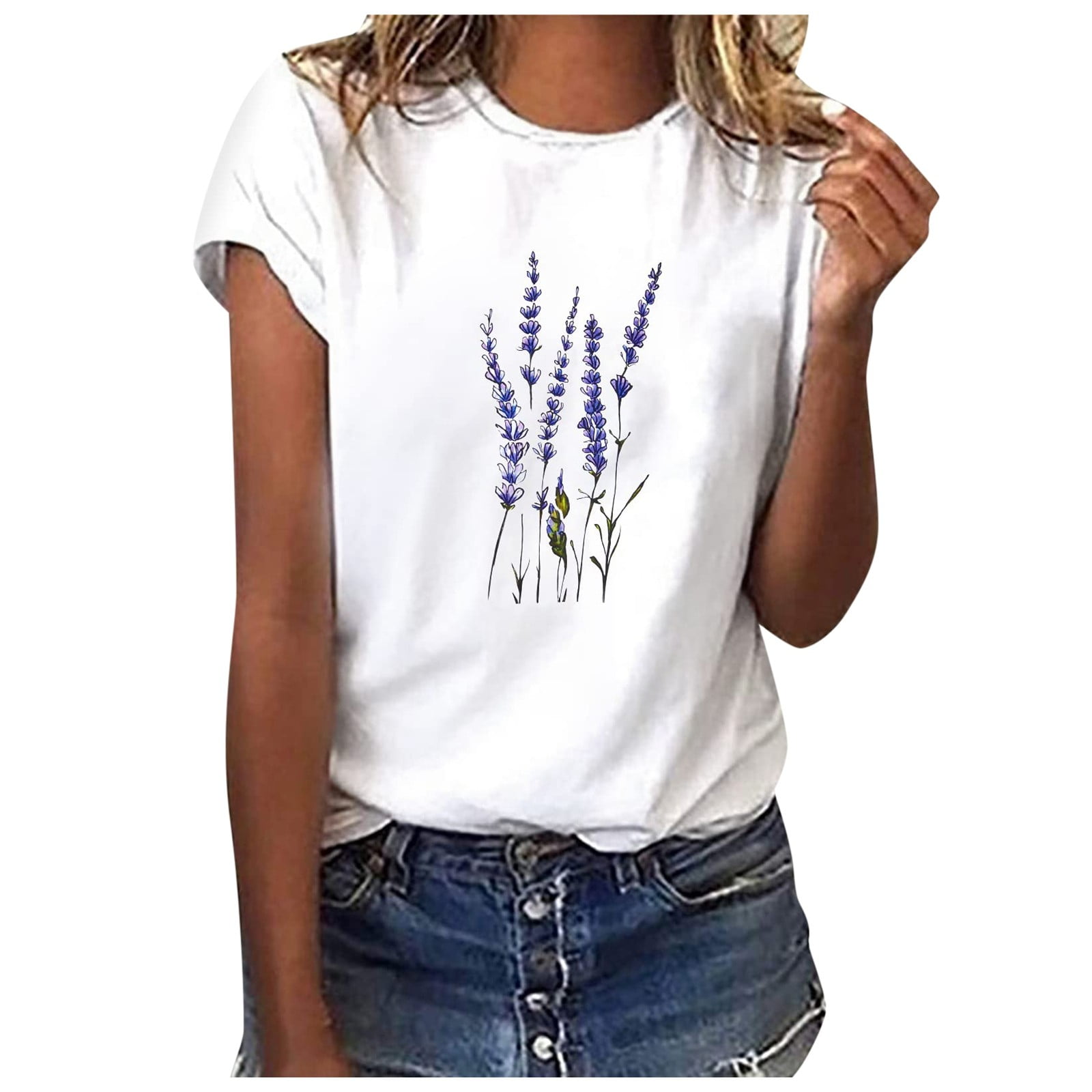 bravefron Spring Fashion Women's Casual Floral Print Short Sleeve Tee ...