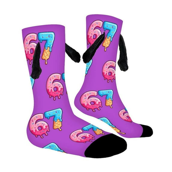 bravefron Winter Socks Cute Hand Holding Print Character Crew Socks For ...