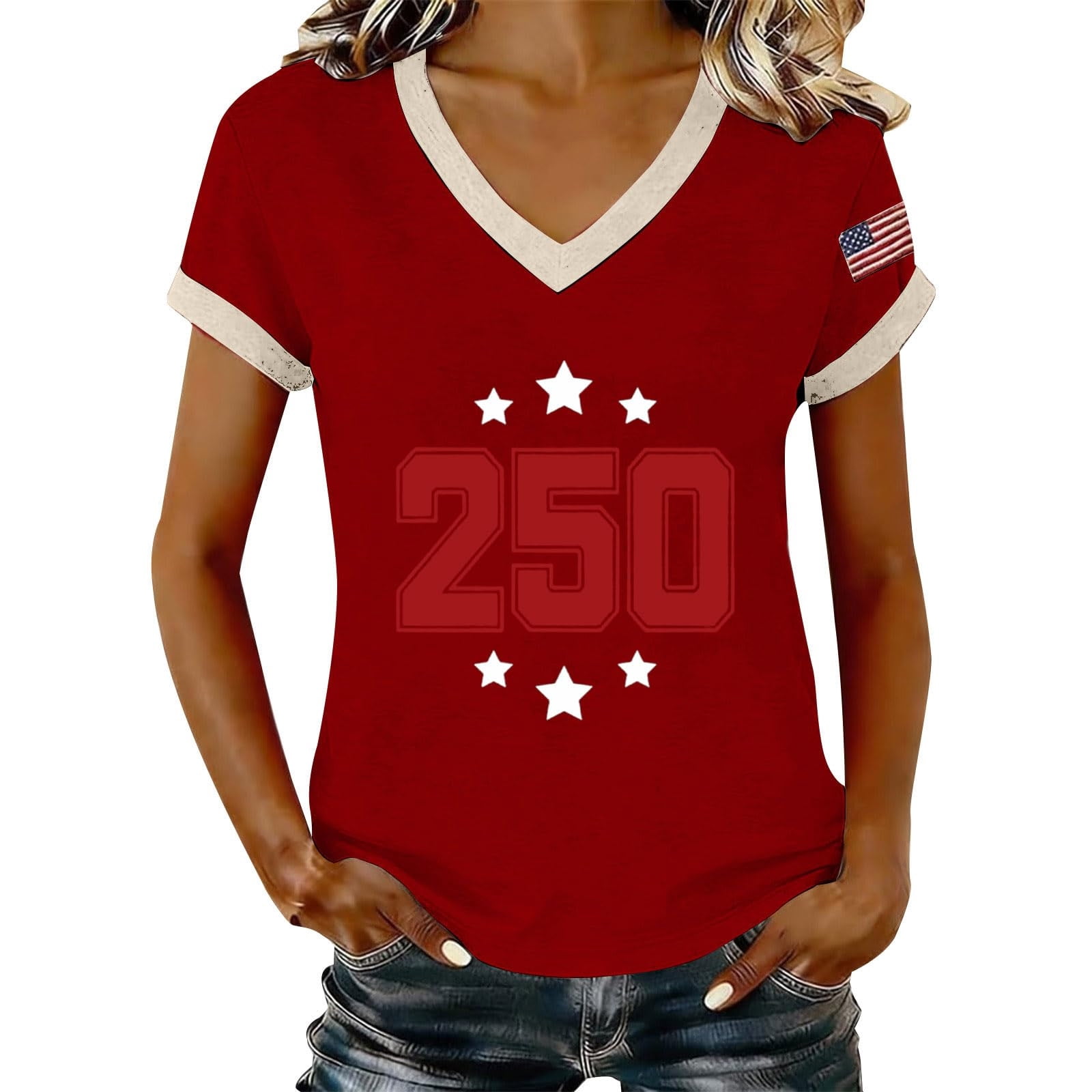 bravefron Women's 250 Anniversary USA Shirt V-Neck 250 Years T-Shirt ...