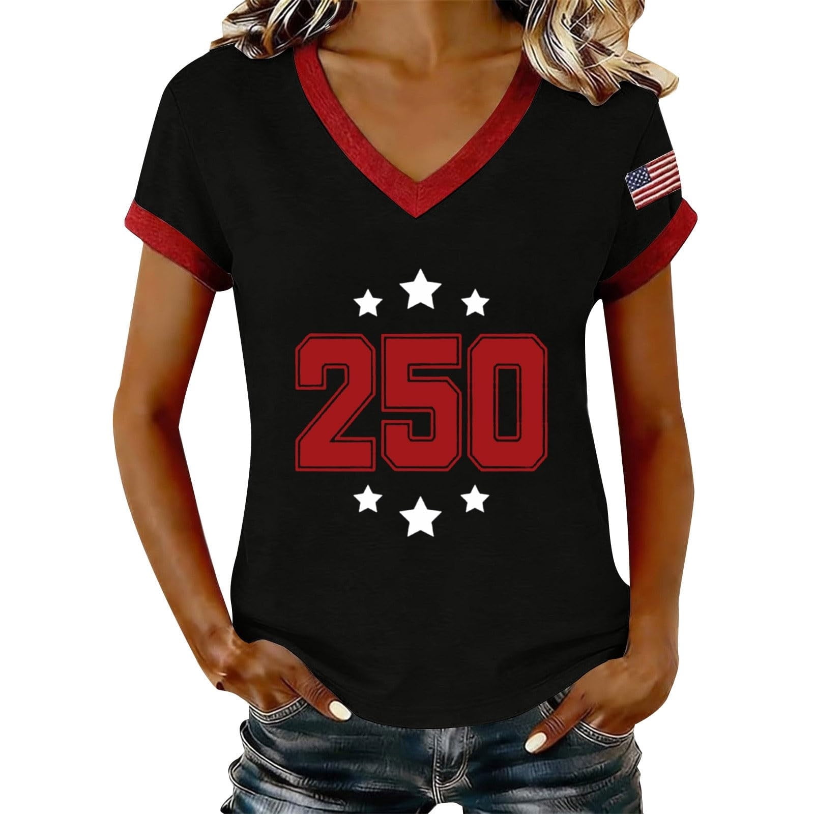 bravefron Women's 250 Anniversary USA Shirt V-Neck 250 Years T-Shirt ...