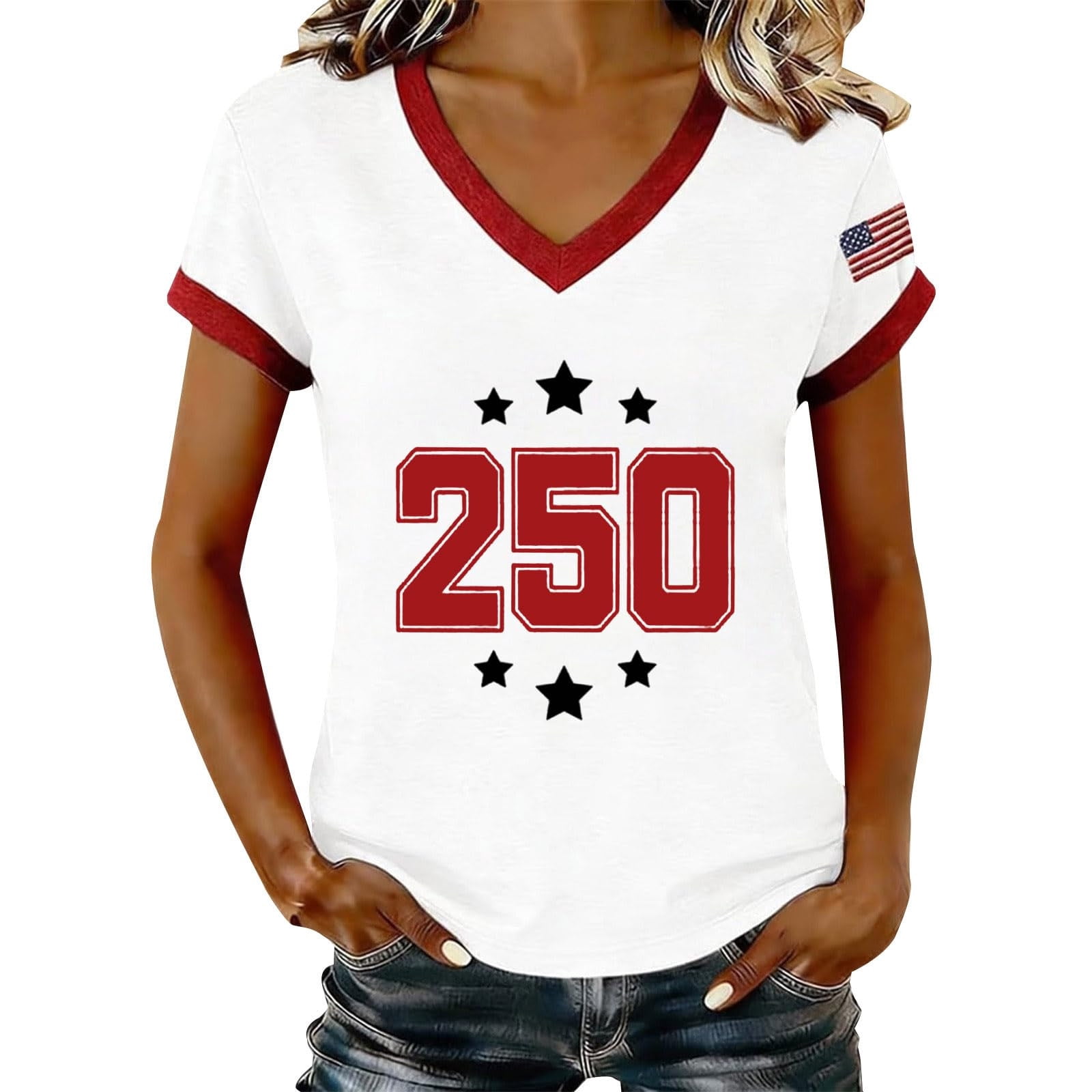 bravefron Women's 4th of July Flag Shirt Vintage V Neck 1776 Patriotic ...