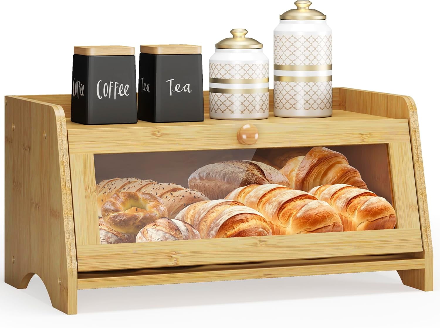 Bread Box for Kitchen Countertop, Large Bread Container Storage, Wooden ...