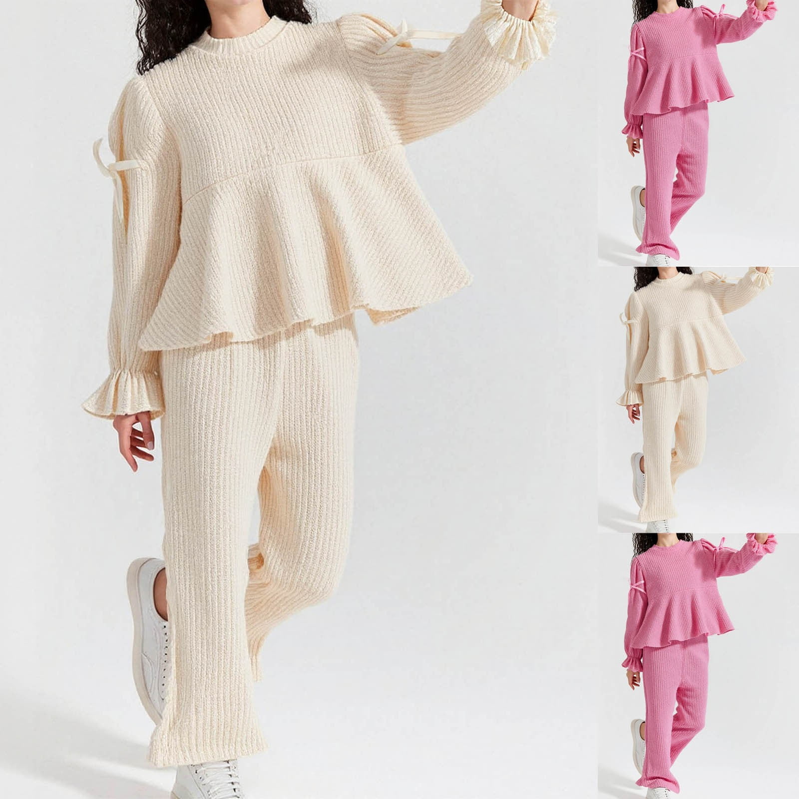 breaise 2 Piece Outfits for Girls Tracksuit Long Sleeve Ruffle Shirts ...