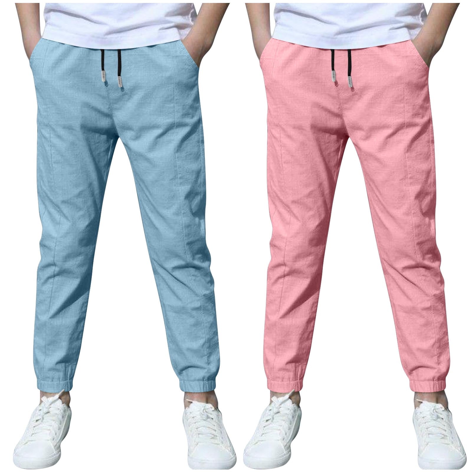 breaise 2PC Kids Boys Casual Joggers Pants Cotton Linen Drawstring ...